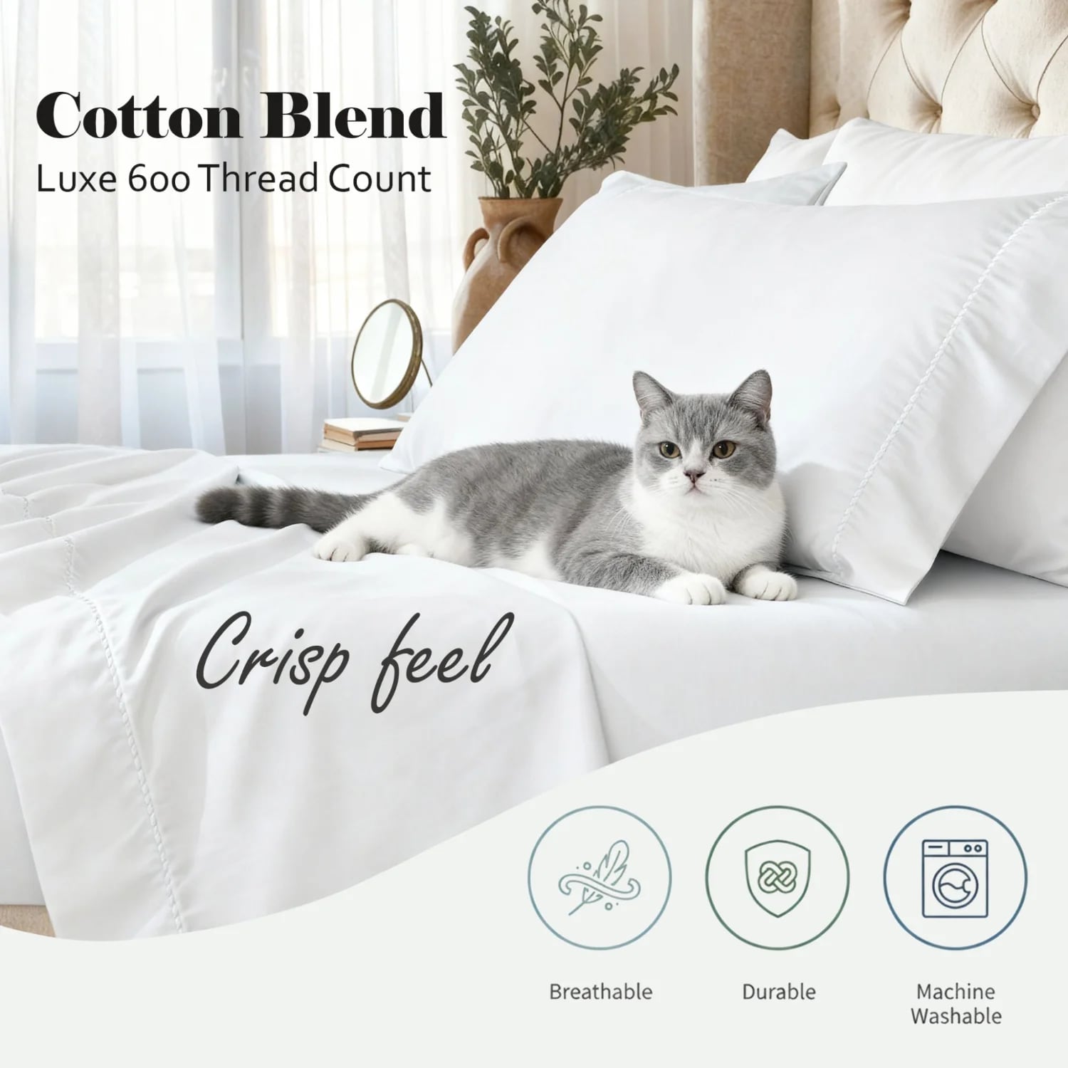 Superior Oversized queen 600 -Thread Count Cotton blend White 4 -Piece ...