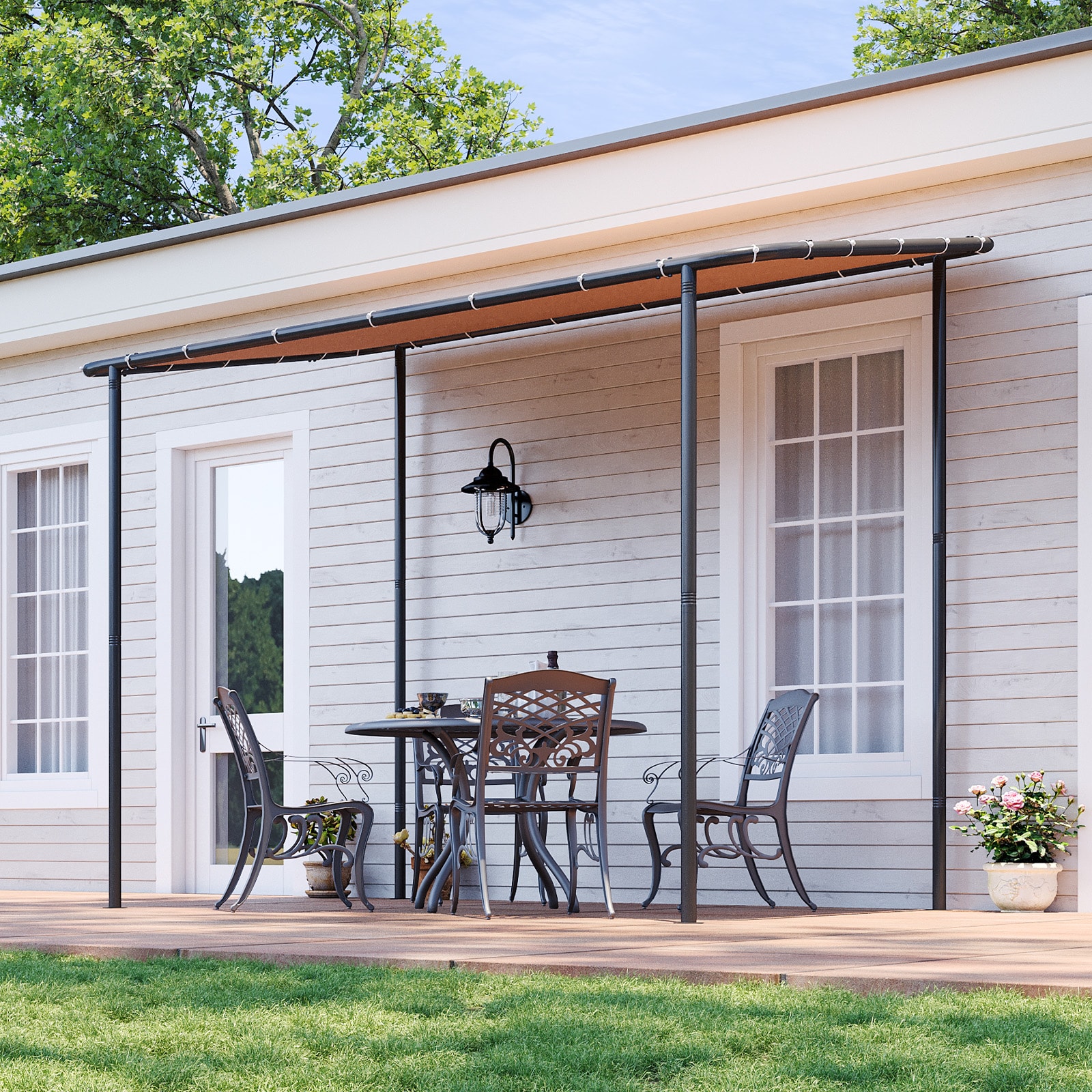 AOXUN 10x6 FT Lean to Gazebo Outdoor Pergola with Water Resistant UV ...