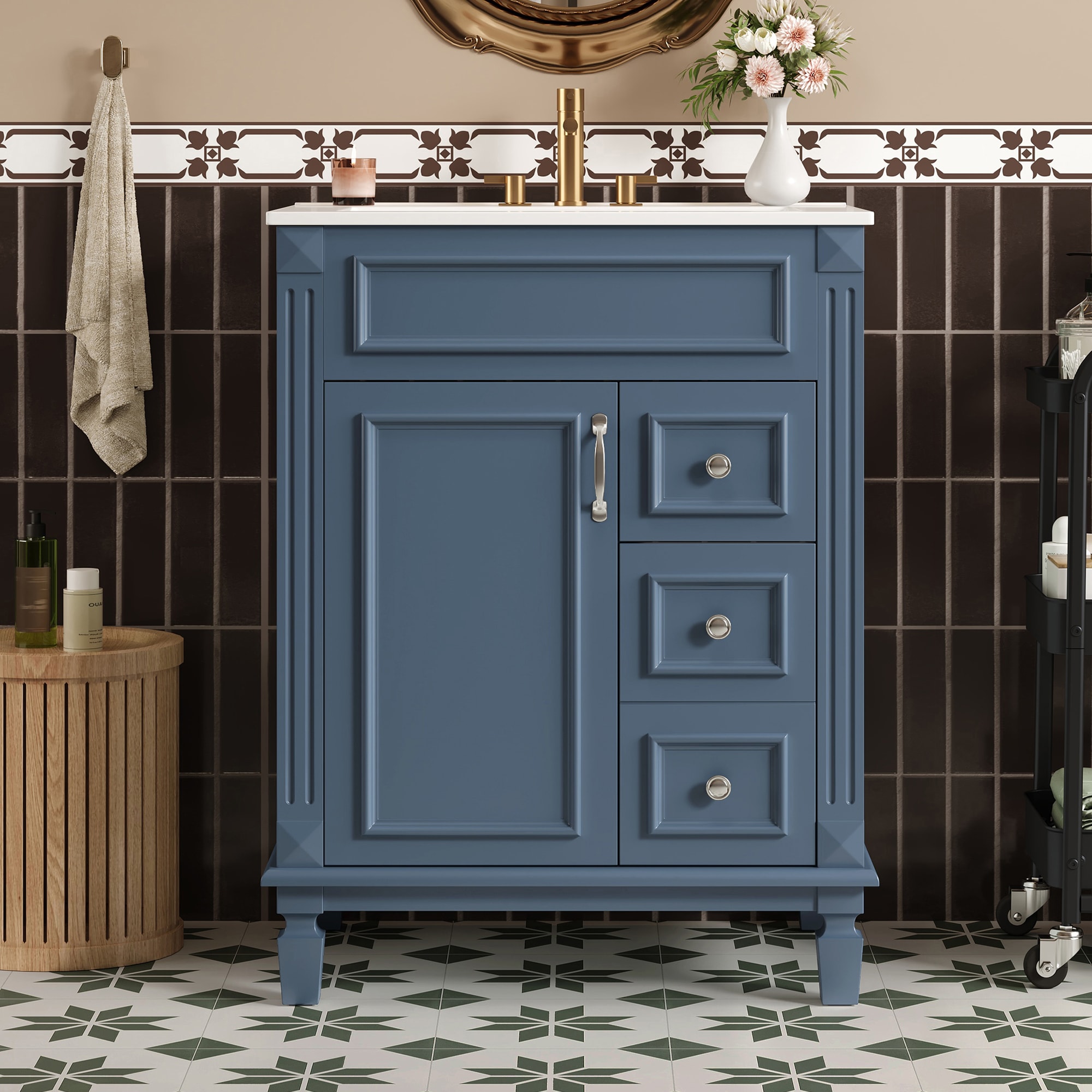 Wooakway 24in Bathroom Vanity with Ceramic Sink Small Bathroom Sink ...