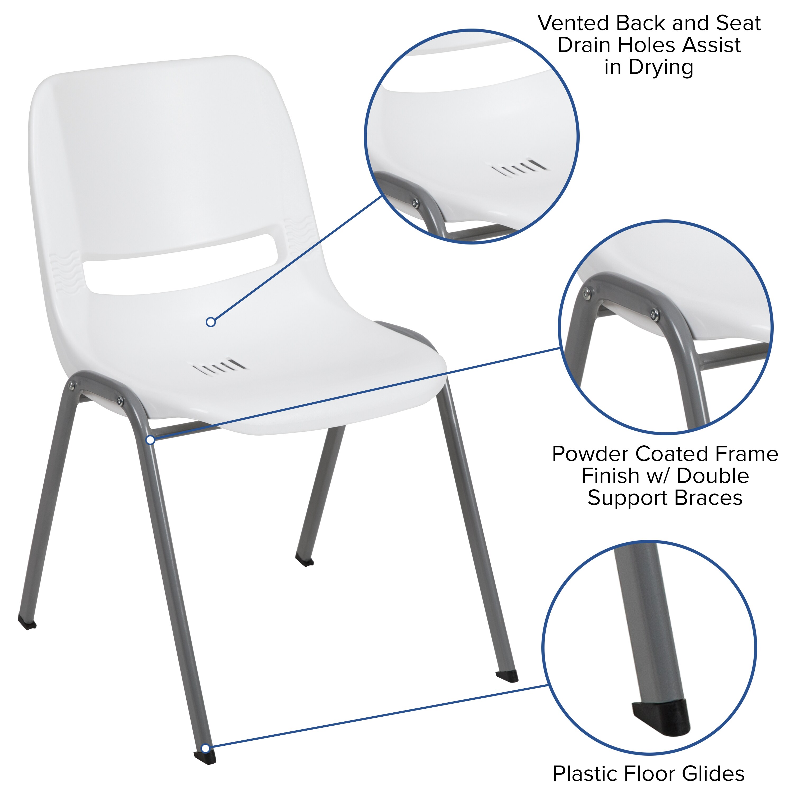 Emma + Oliver White Ergonomic Shell Student Stack Chair - Classroom ...