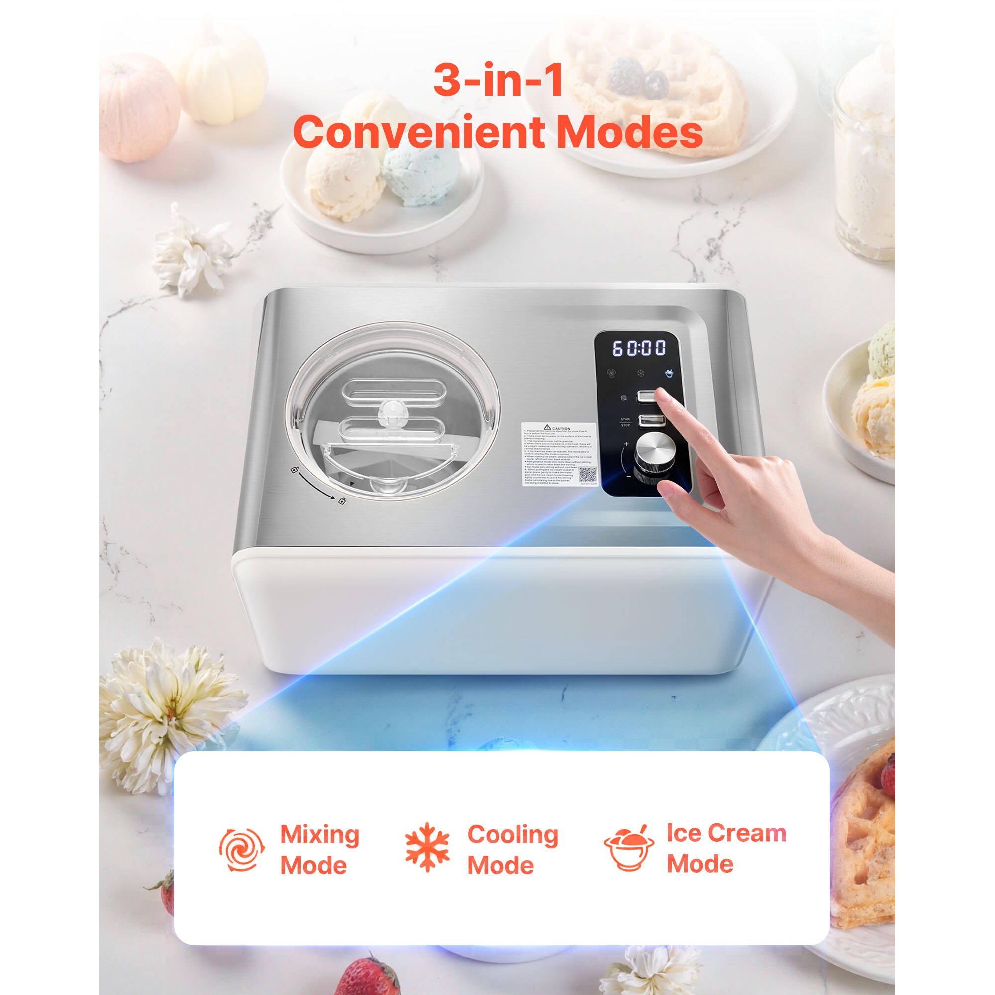 VEVOR Automatic Ice Cream Maker with Built-in Compressor 2 Quart No Pre ...