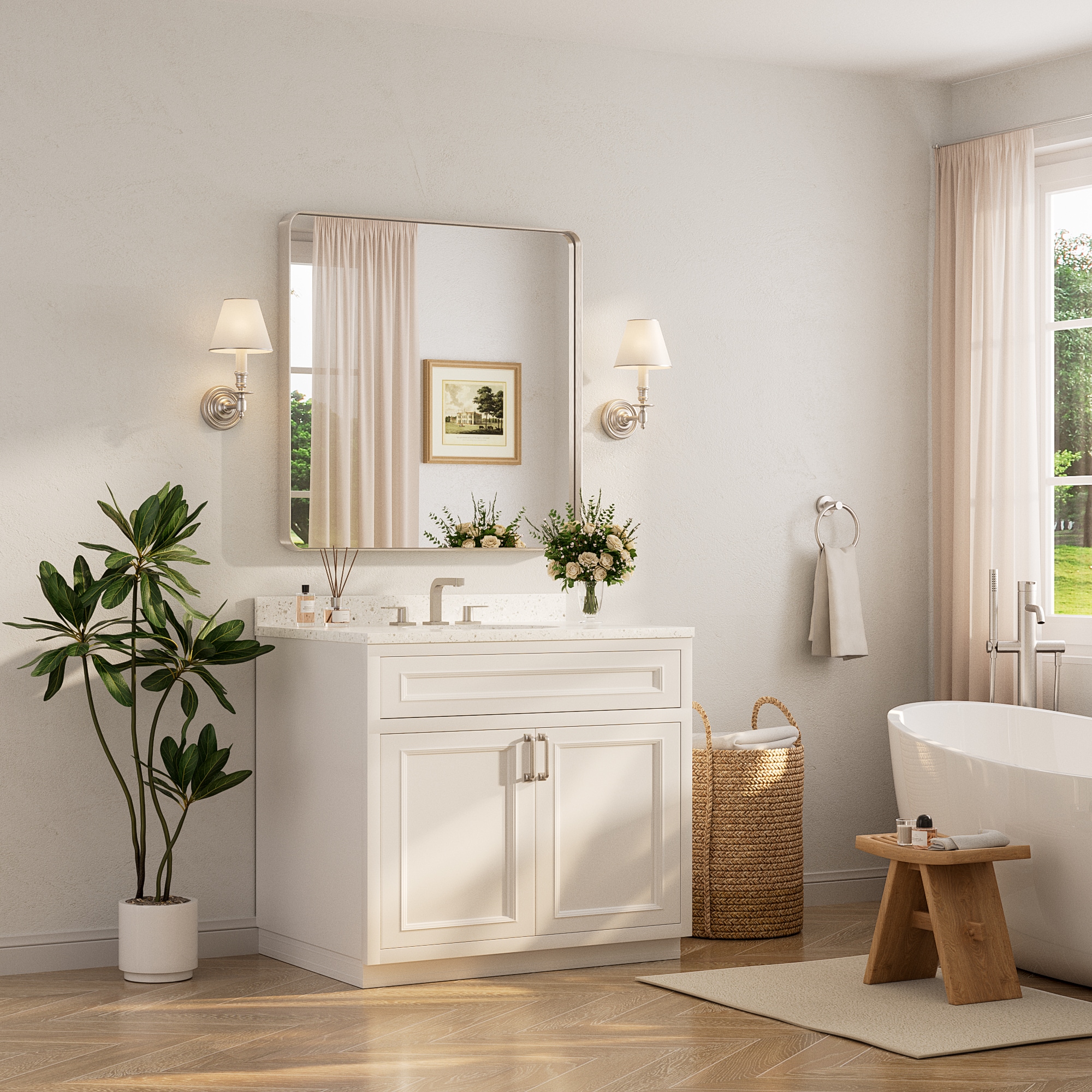 TETOTE 36x36 Inch Brushed Nickel Bathroom Vanity Mirror Tempered Glass ...