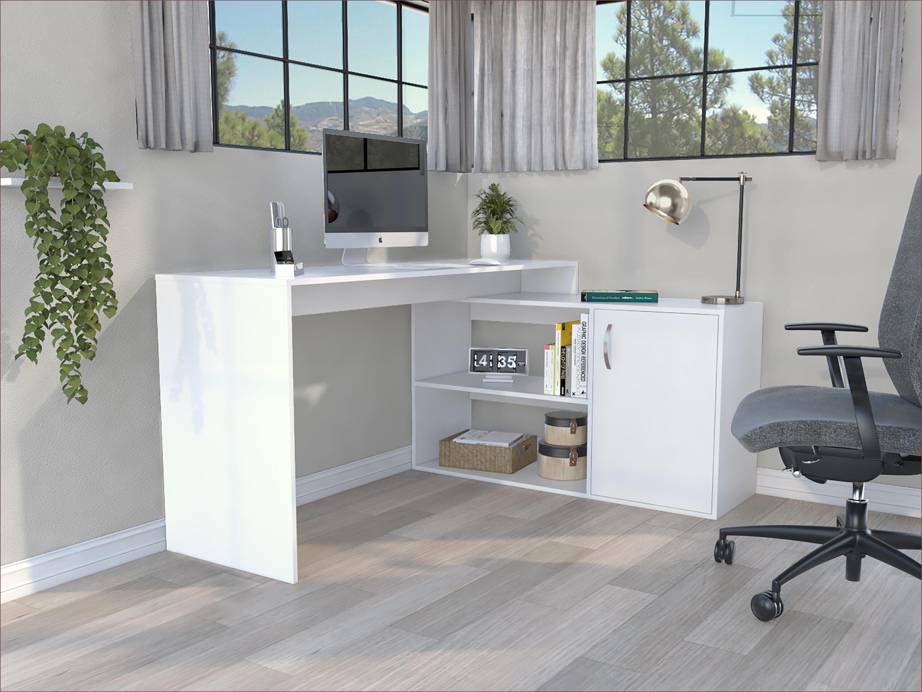 SunJet Desks Modern LShaped Computer Desk with 59 Work Surface Open ...