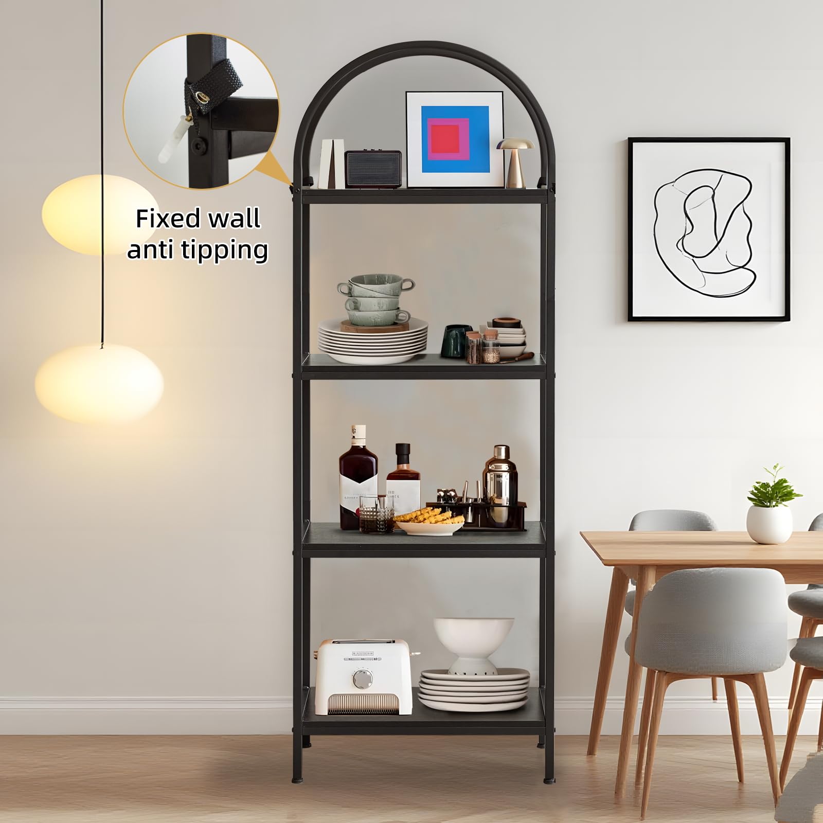 Garvee Arched Four Tier Bookshelf Metal Frame Design Tall Standing Open ...