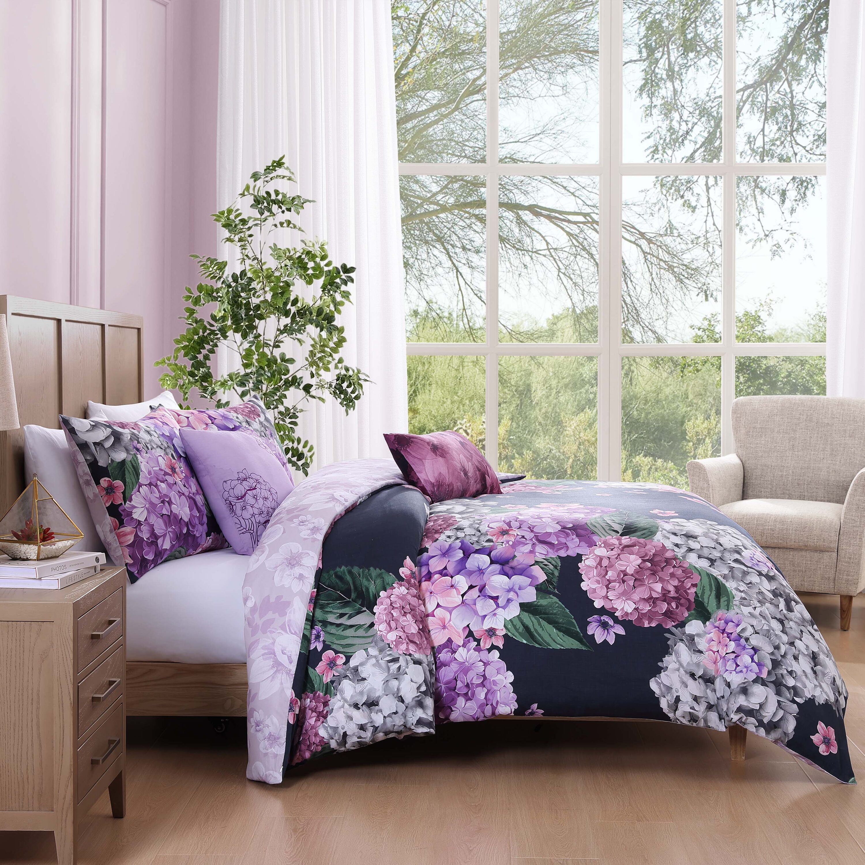 BEBEJAN Purple Bliss Purple Floral Reversible Queen Comforter Cotton in ...