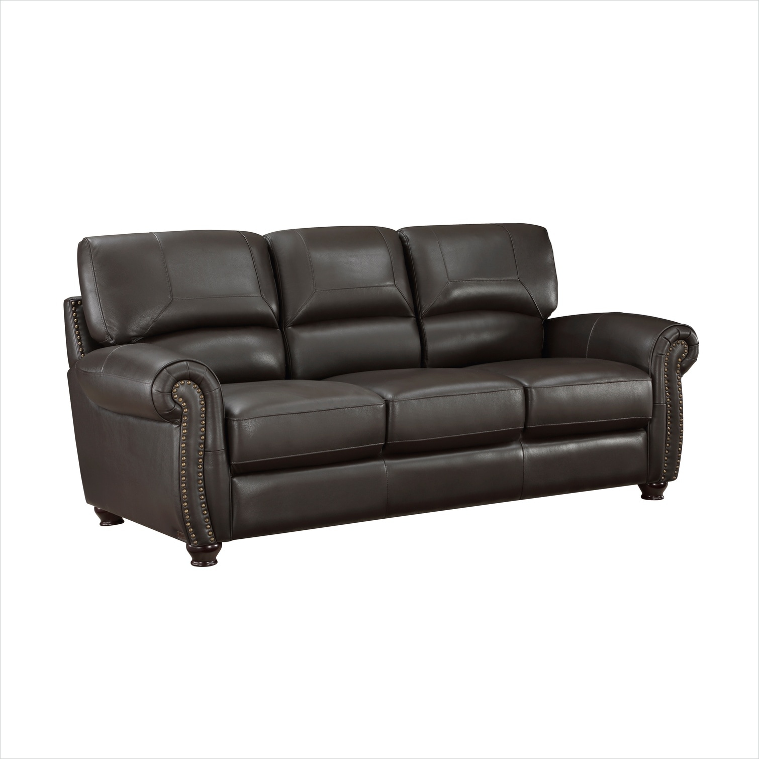 Naturefalls Traditional Leather Sofa with Rolled Arms Classic Brown ...