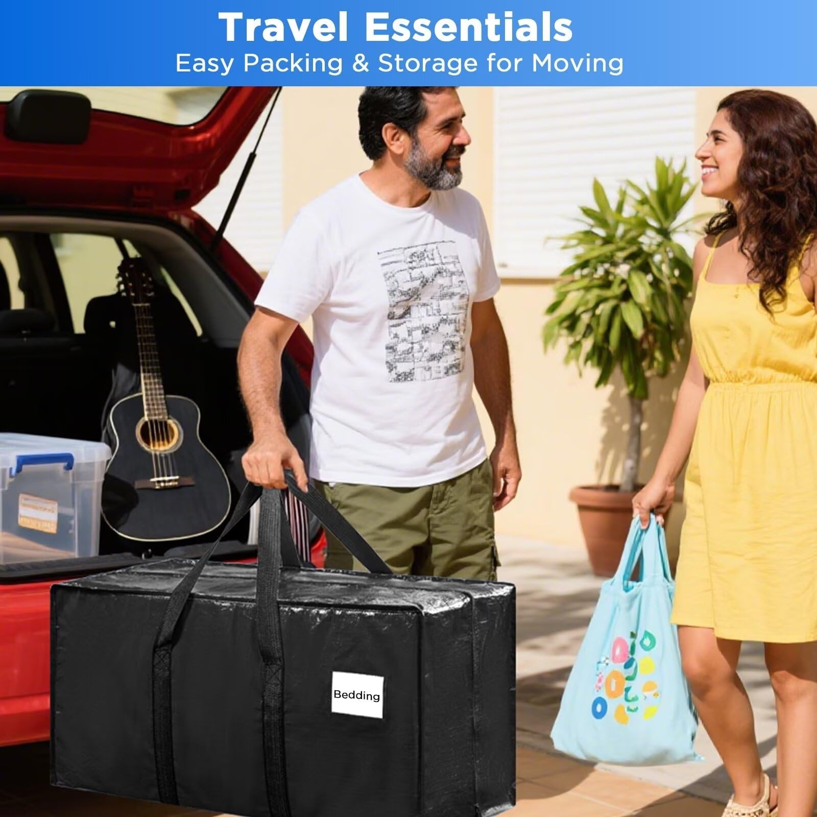 Anqtovp 8 Pack Heavy Duty PE Moving Bags Black Large Storage Tote with ...