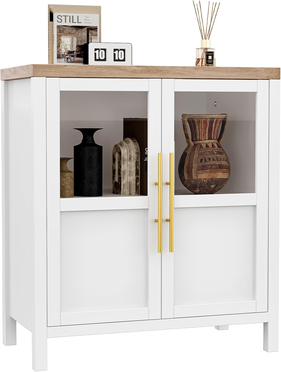 GAOMON 29 inch buffet cabinet with two glass doors display sideboard ...