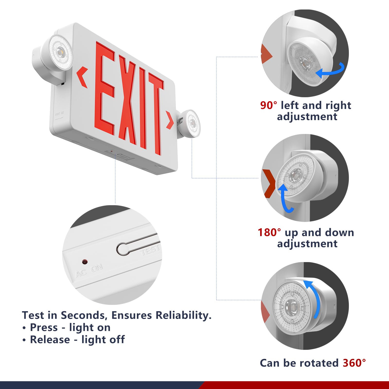 Oyezvary LED exit sign with emergency lights combo battery backup AC ...