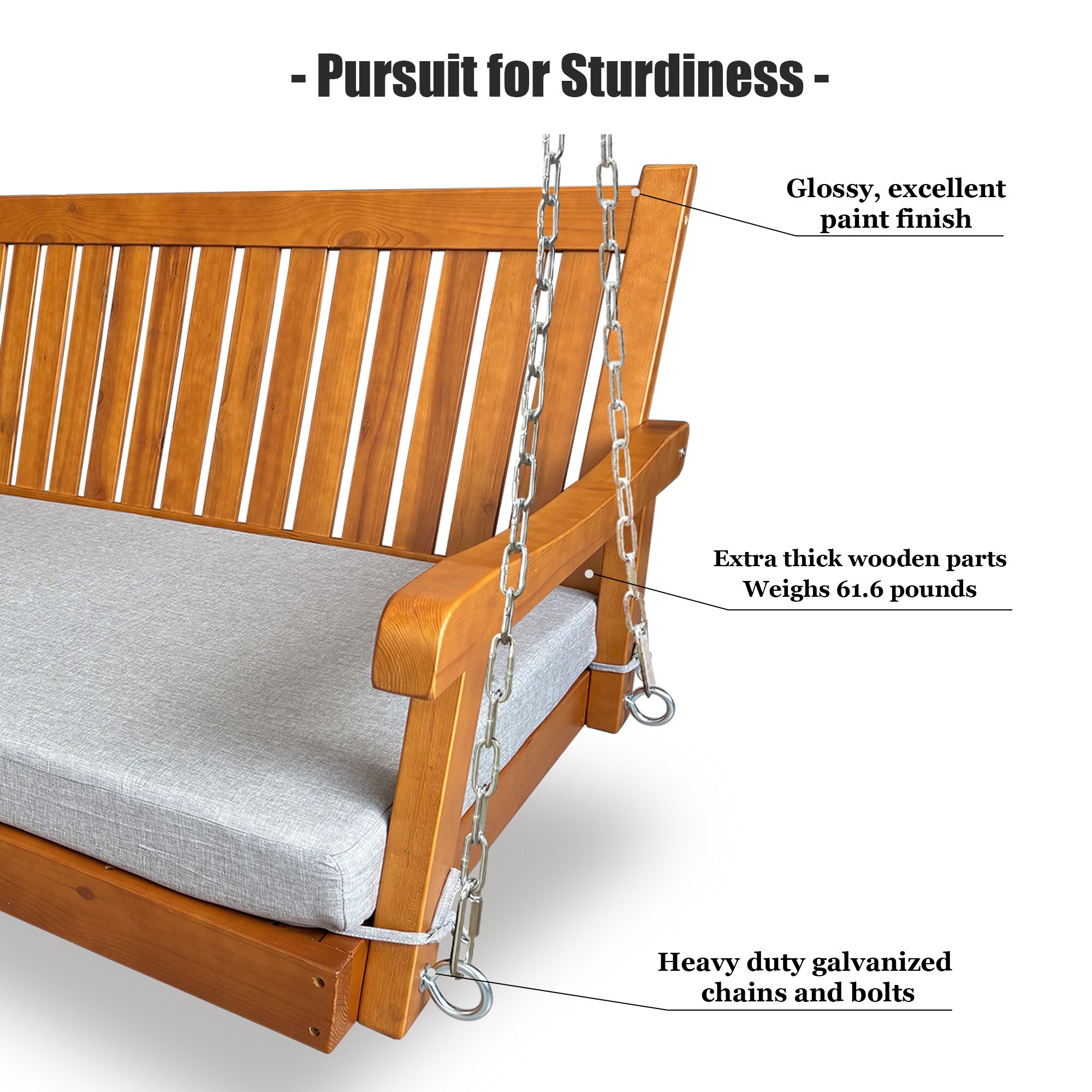 Fortune Candy 4-Person 6 FT Weather-Resistant Wooden Outdoor Hanging ...