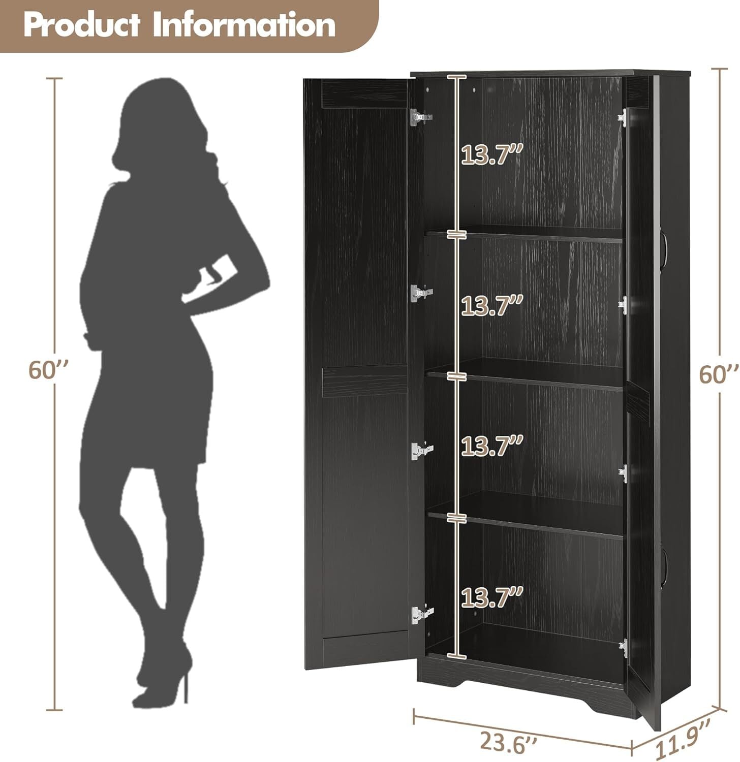 Garvee Tall Pantry Cabinet 60 In Kitchen Storage Cabinet with 2 Doors ...