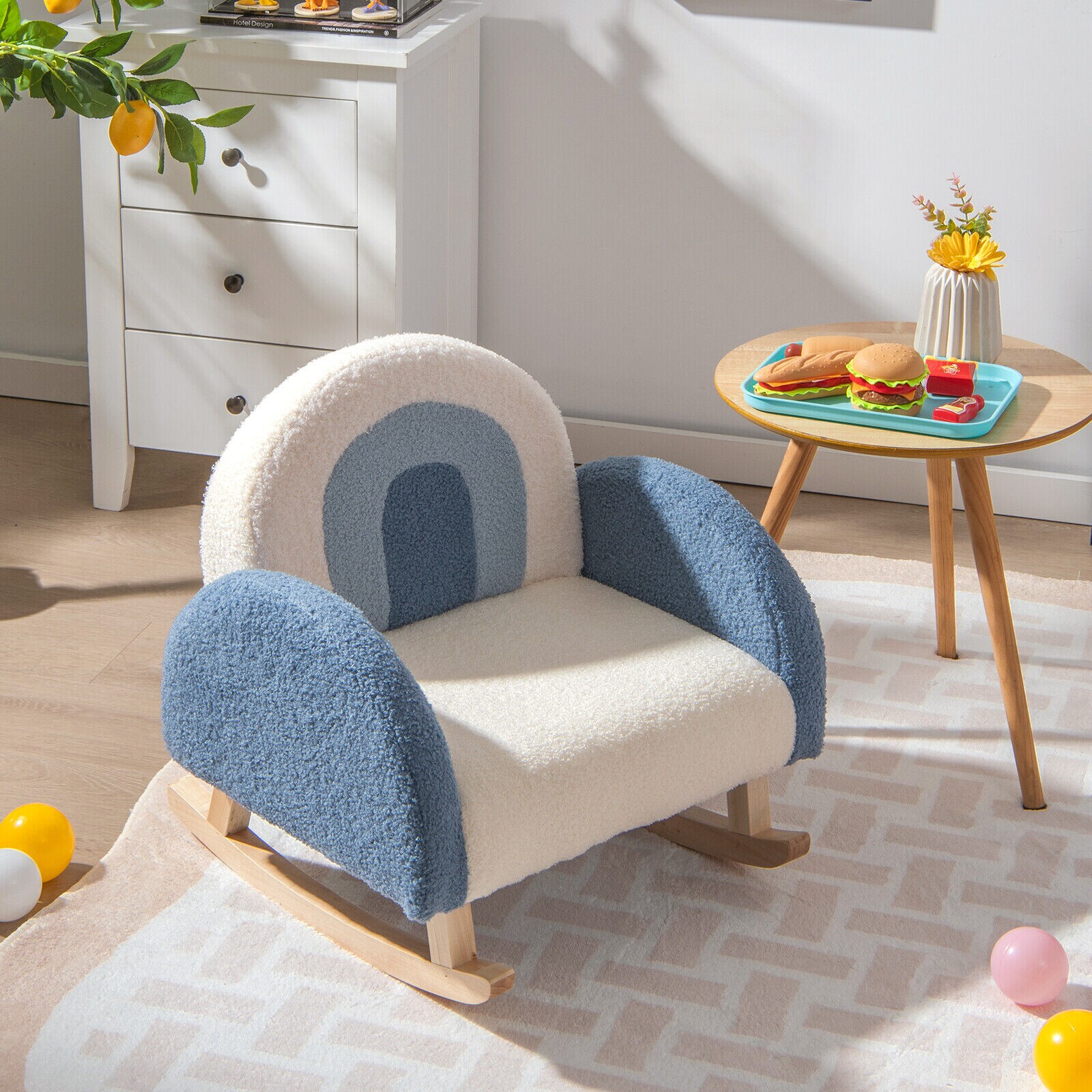 Slickblue Kids Plush Rocking Chair - 20 in Blue Upholstered Kids Chair ...