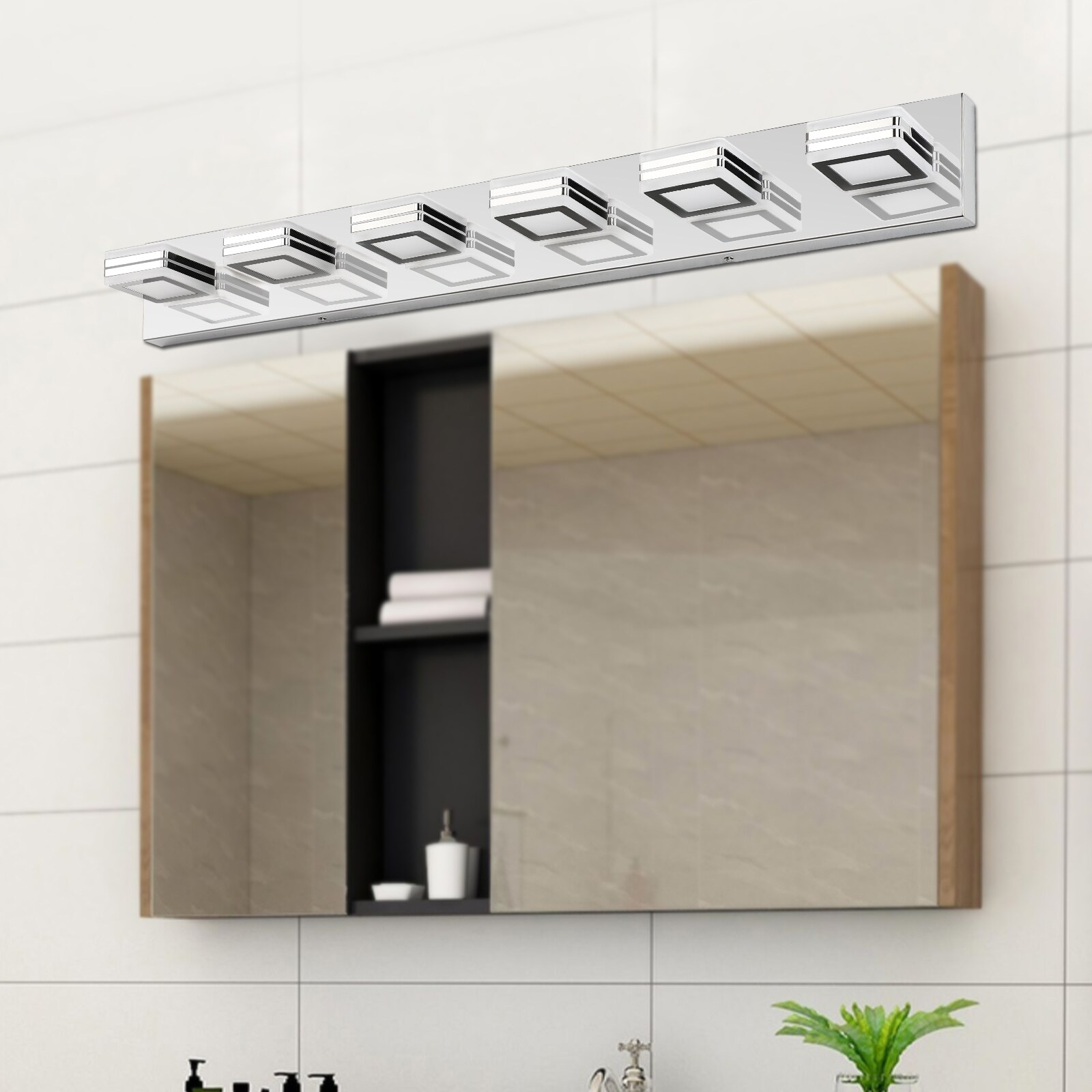 Tatayosi 39inches Modern Chrome 6-Light LED Vanity Light Square Acrylic ...