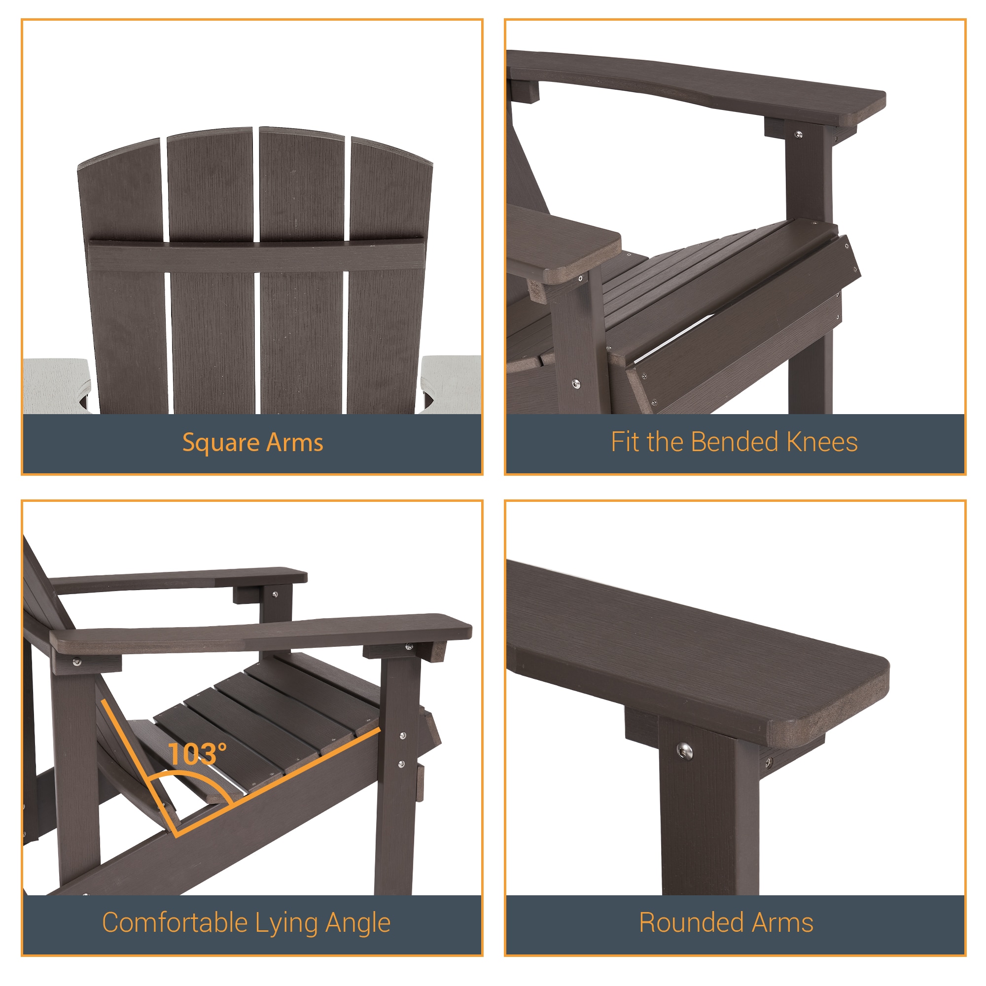 Sonkuki Patio Chair Set of 4 Coffee Plastic Frame Stationary Adirondack ...