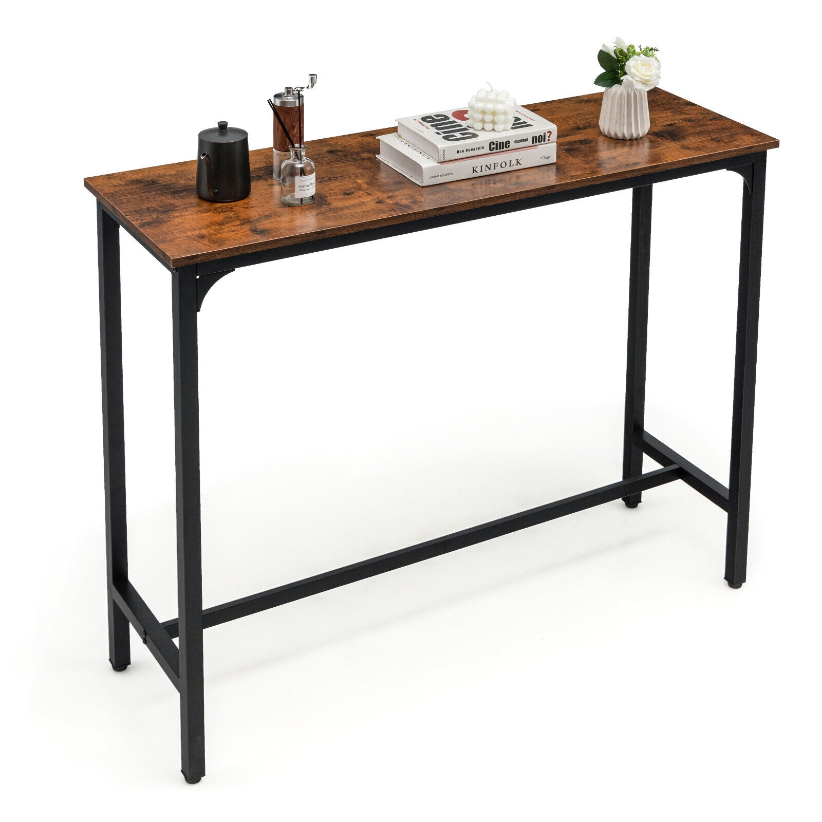 Fenbeli Industrial Bar Table Counter Height Console Table with Steel ...