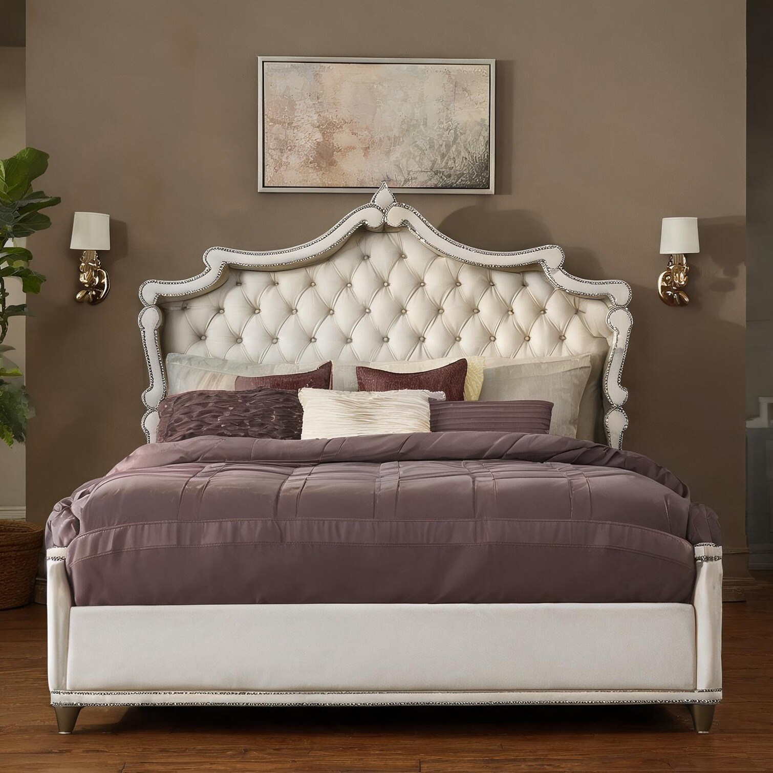 Watnature King Panel Bed with Wingback Headboard in Neutral Beige ...