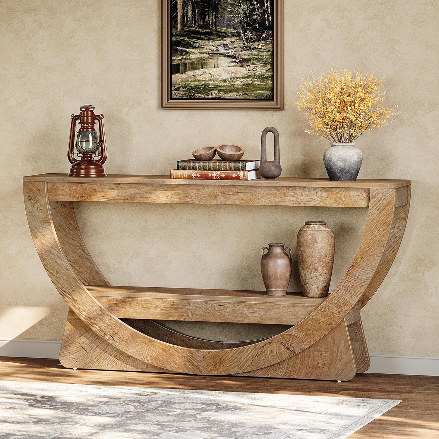 Tribesigns Farmhouse Console Table 2 Tier Narrow Sofa Table with 2 ...