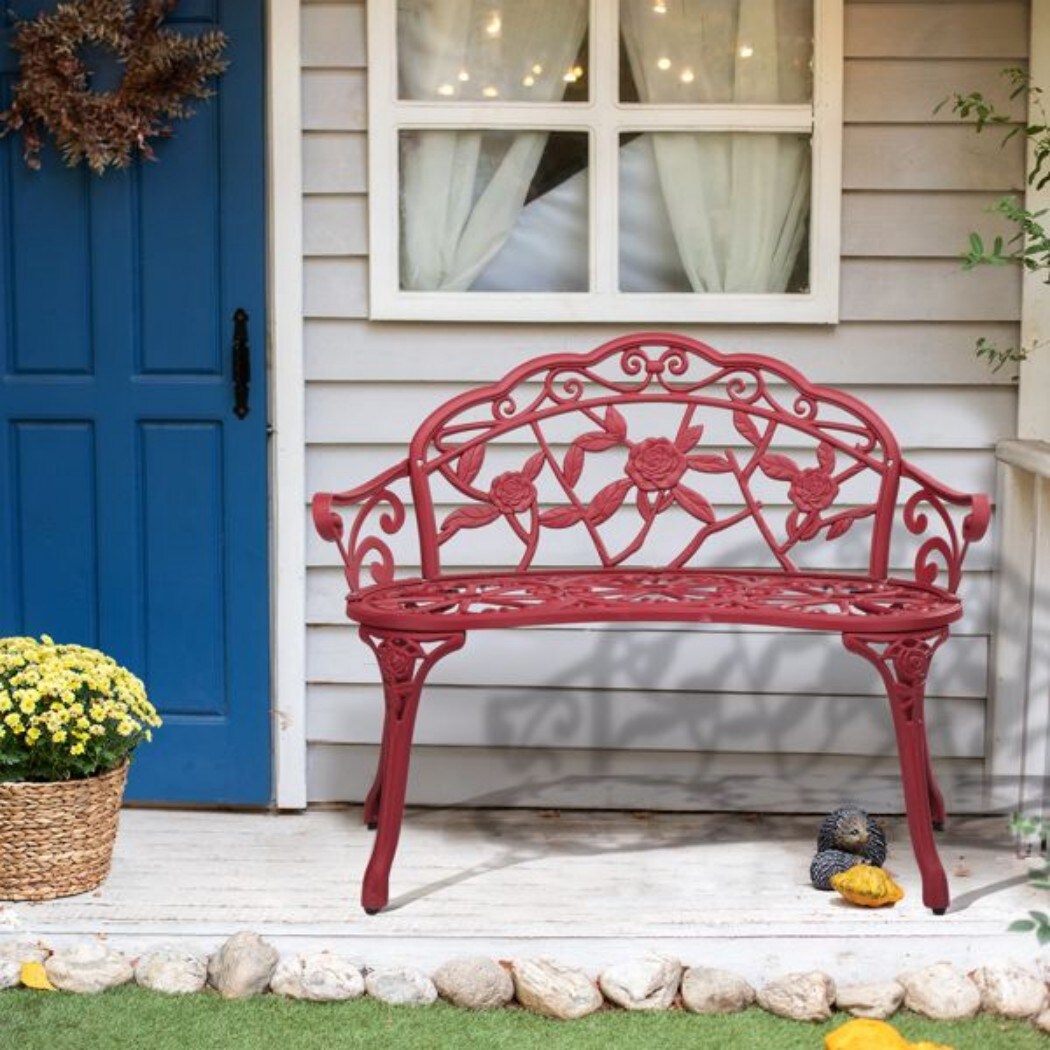 AHIOU HOME Kelowna 38.5-in W x 31-in H Red Aluminum Garden Bench in the ...