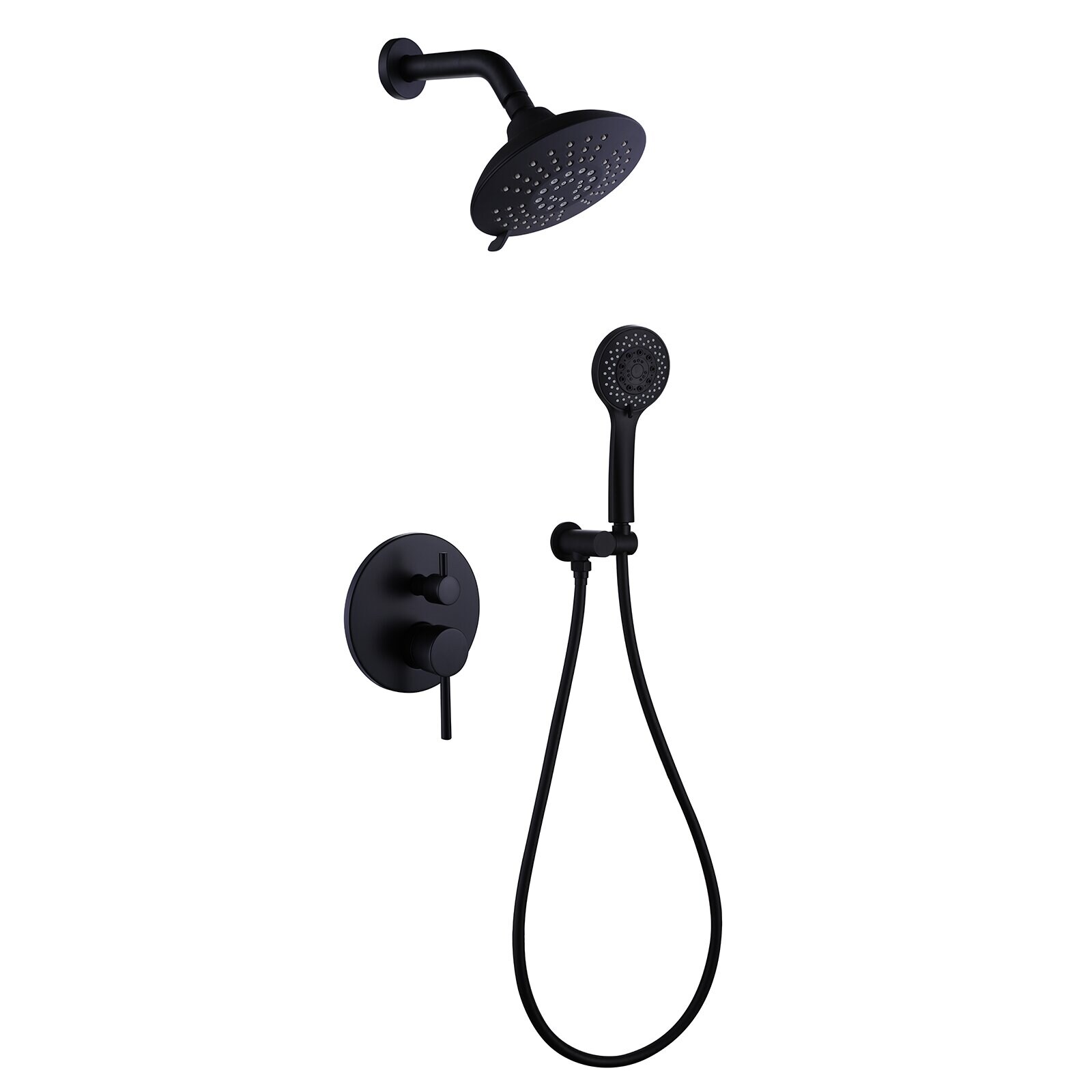 LUCKY ONE Matte Black Round Wall Mounted Shower System Rain Mixer Combo ...
