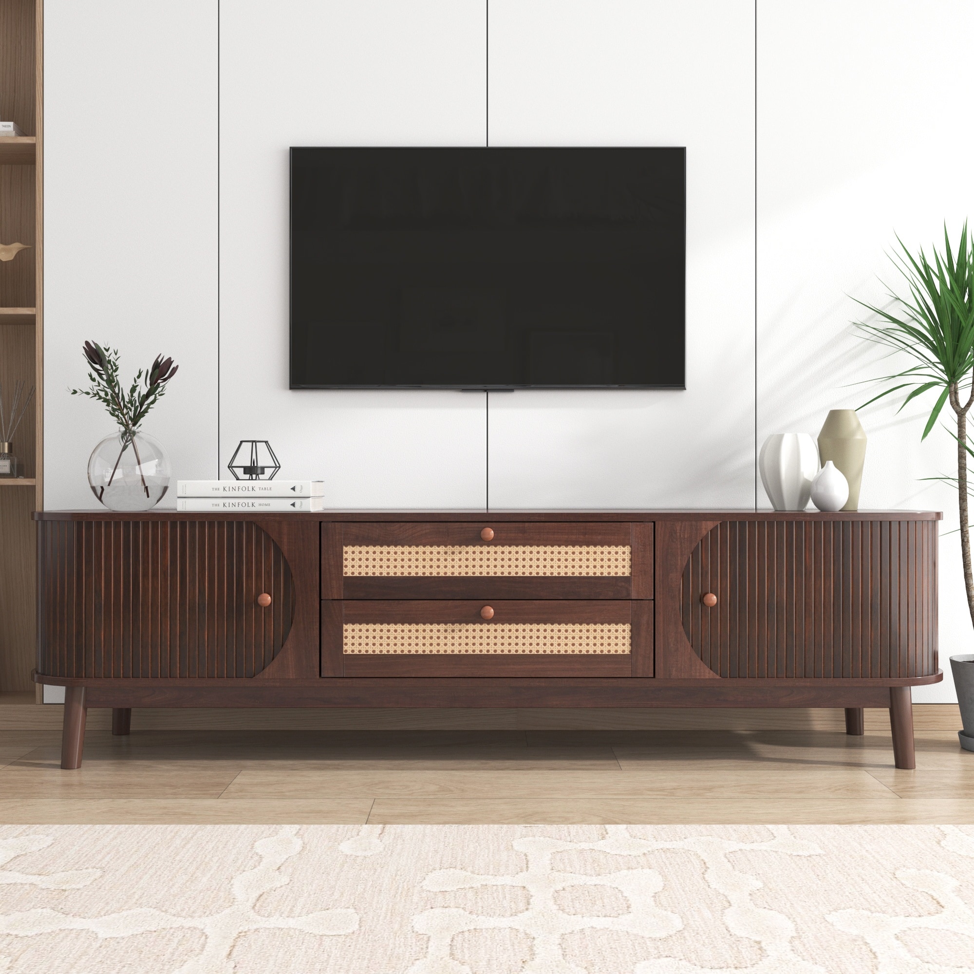 Dexmalle Rattan TV Stand with Solid Wood Legs in the TV Stands ...