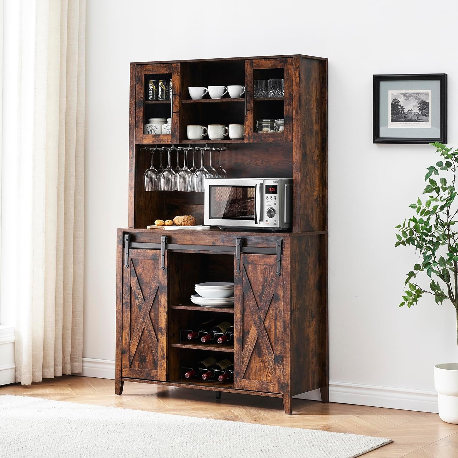 Garvee 69 Inch Farmhouse Bar Cabinet With Sliding Barn Door Country ...