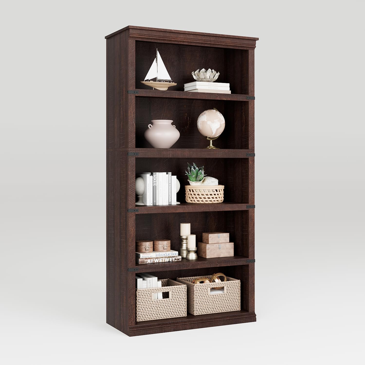 Garvee 3 Tier Bookcase Farmhouse Book Shelf with Storage Low Book Case ...