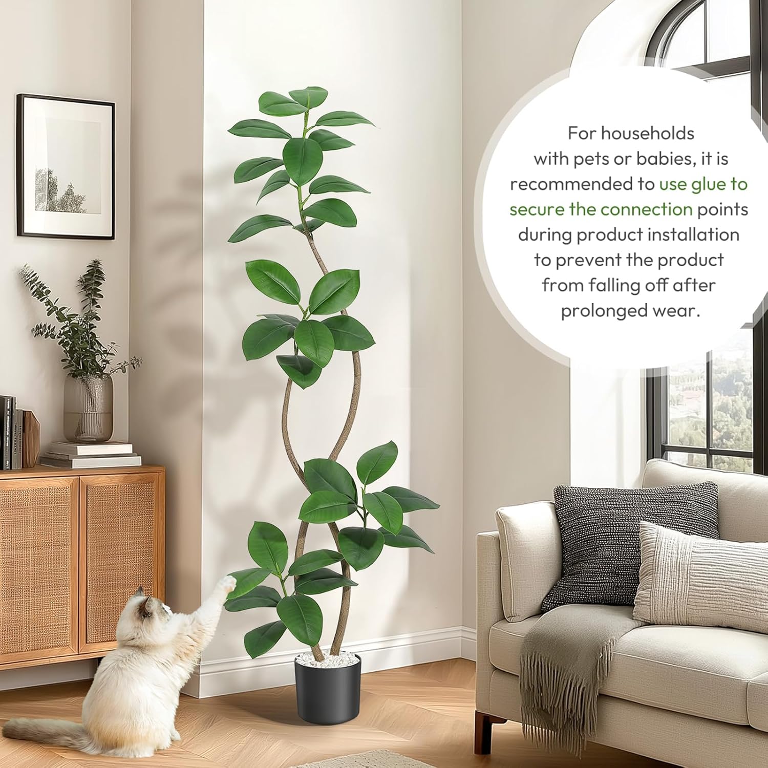 GAOMON 6FT Artificial Rubber Tree with Black Resin Pot - Faux Fiddle ...