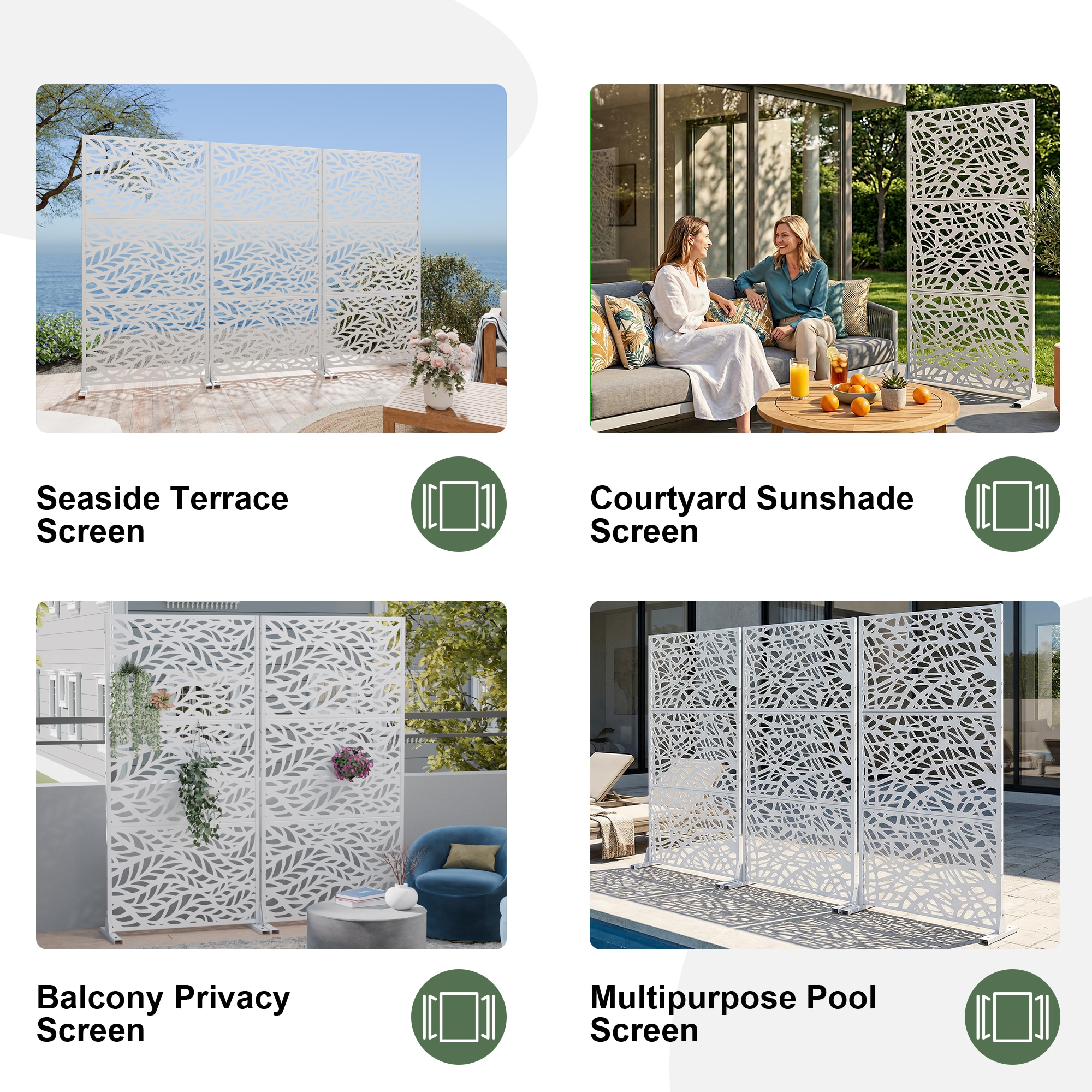 Misty Moon 72 in H x 35 in W Outdoor Privacy Screen White Arch Design ...