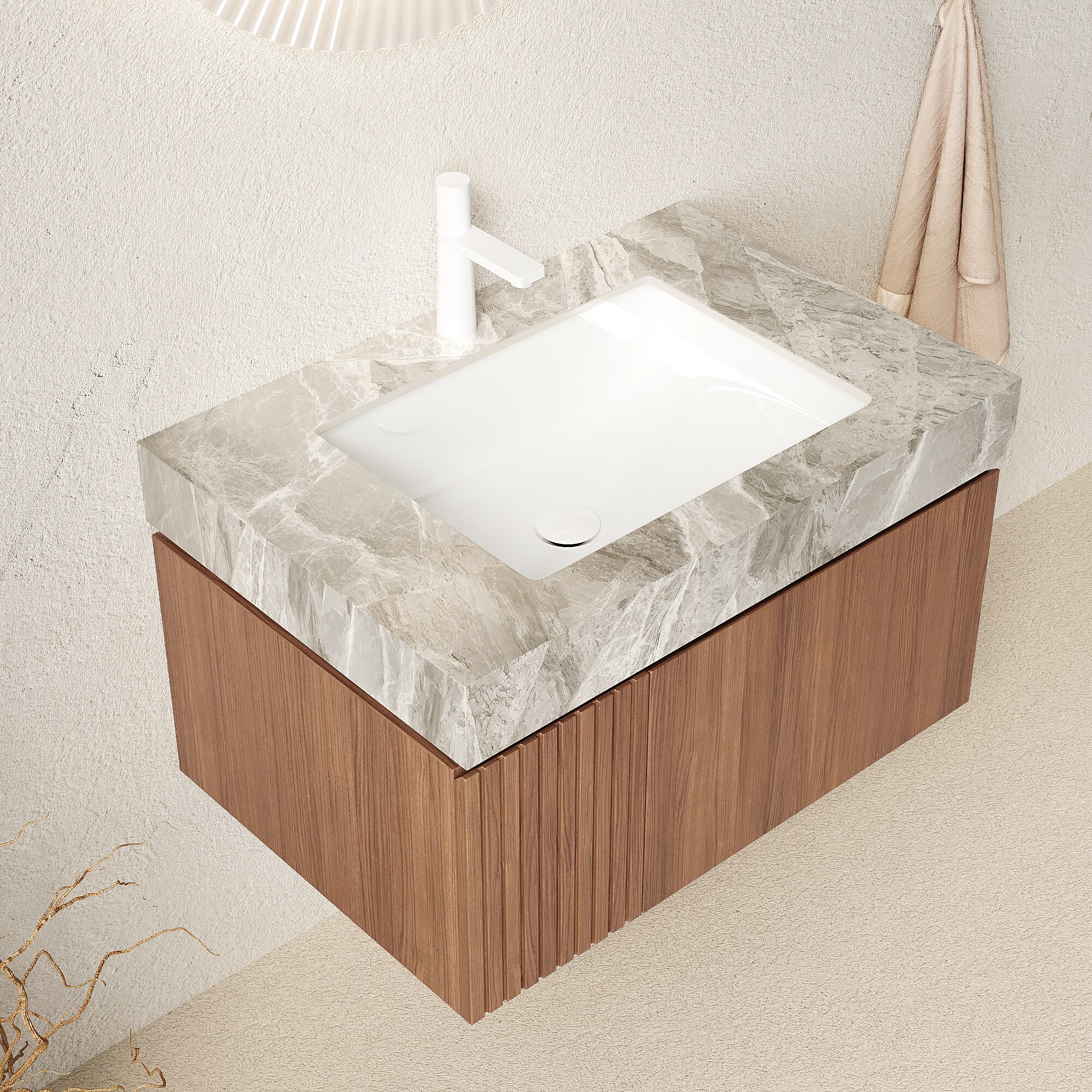 Afhocomp 30 in. Single Sink Wall-mount Brown Oak Bath Vanity with Grey ...