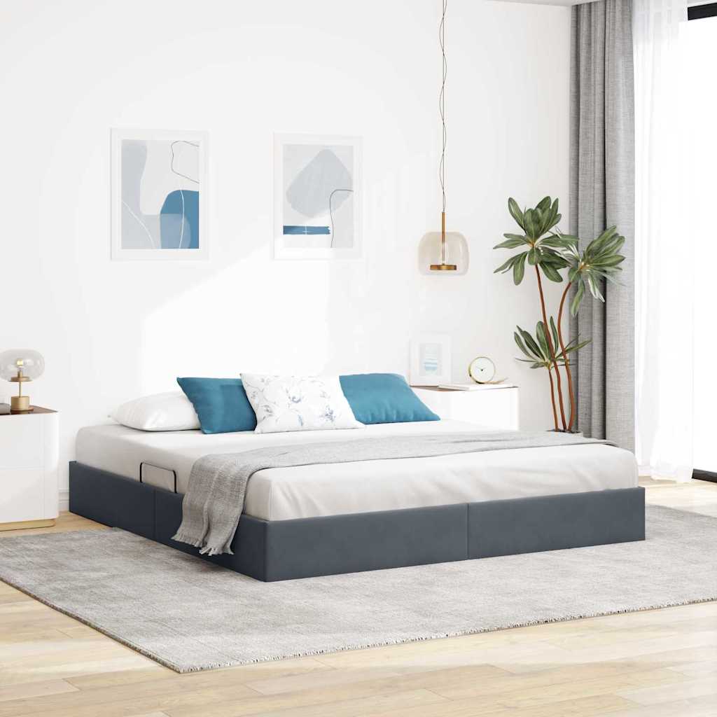 vidaXL Storage Bed with Mattress Dark Grey 72.05 x 83.86 in Velvet in ...