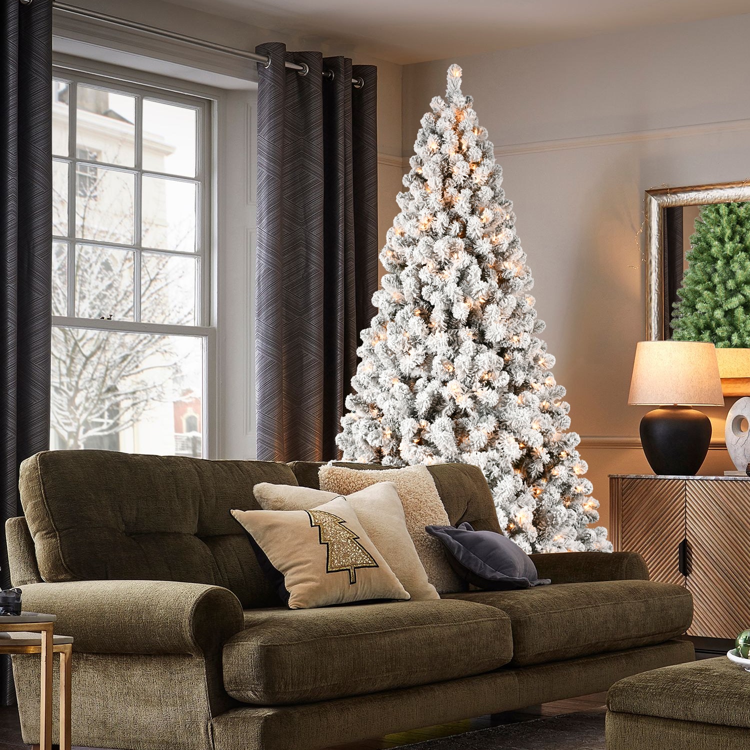 REIBII Pre Lit Artificial Christmas Tree 7ft Snow Flocked 400 UL Warm ...