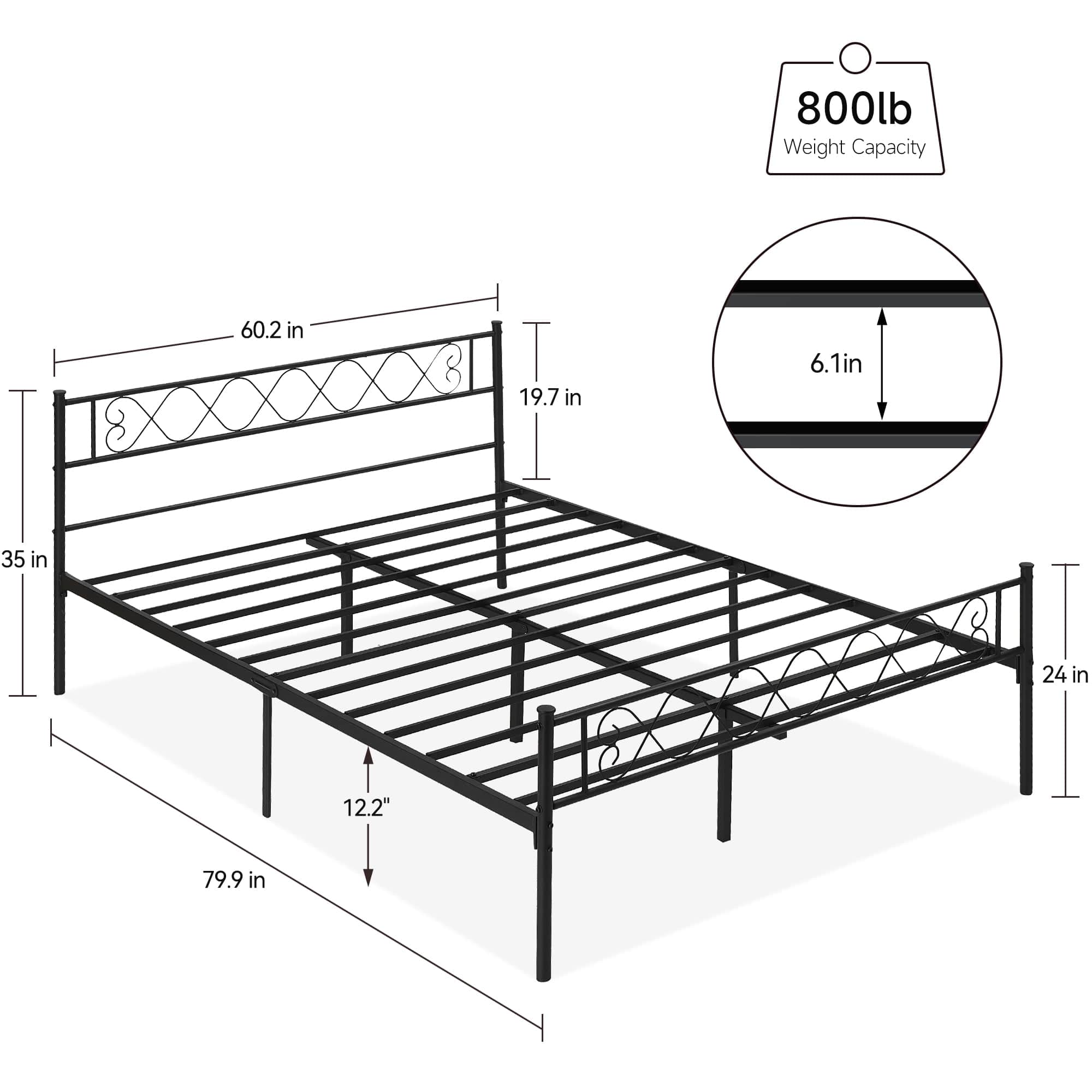 Qeetex Metal Queen Bed Frame with Headboard and Footboard Featuring ...