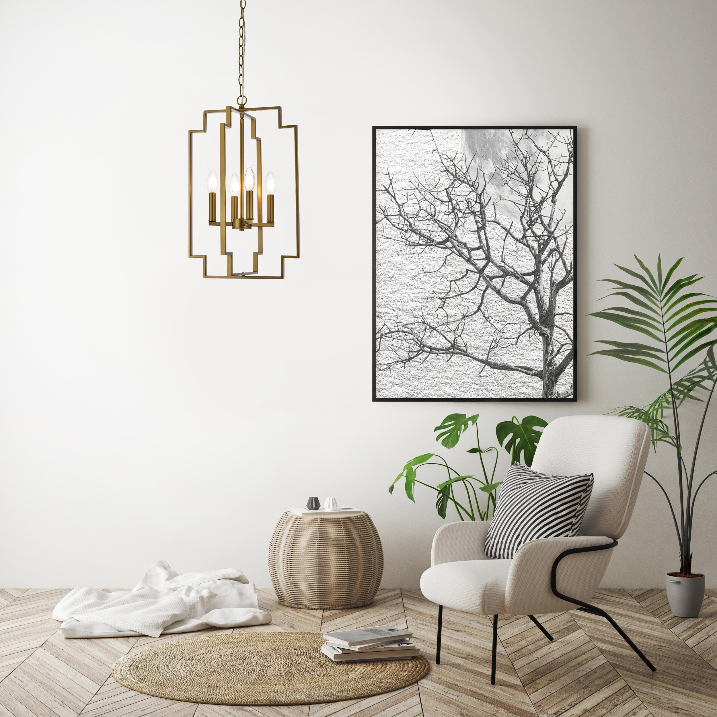 Elegant Decor Home Furnishing 4 -Light Brass Mid-century Rectangle ...