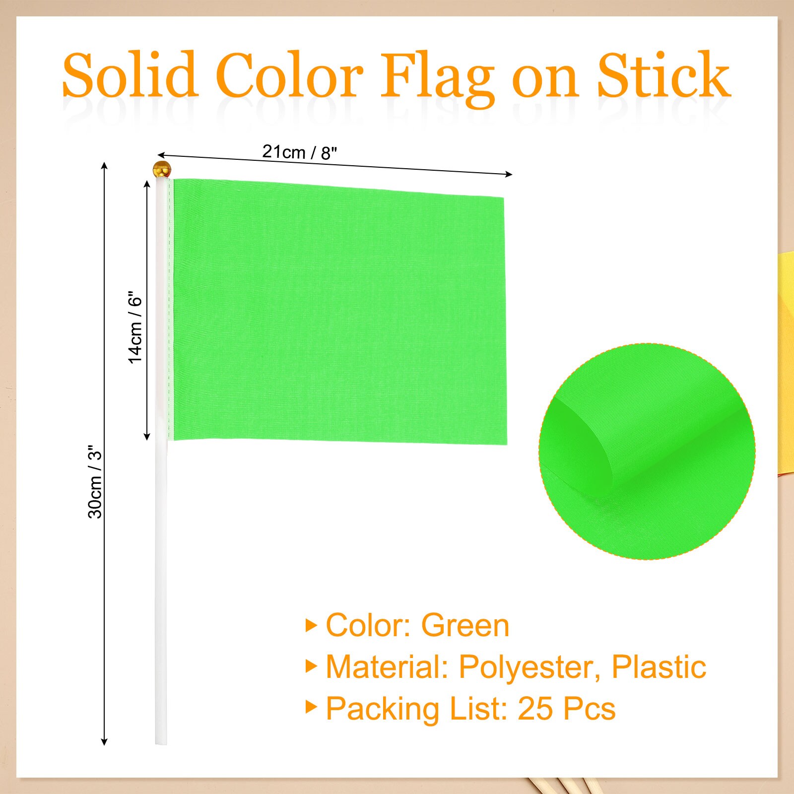 PATIKIL 8x3 Inch Green Blank Stick Flag 25Pcs Handheld Solid Color Flag ...