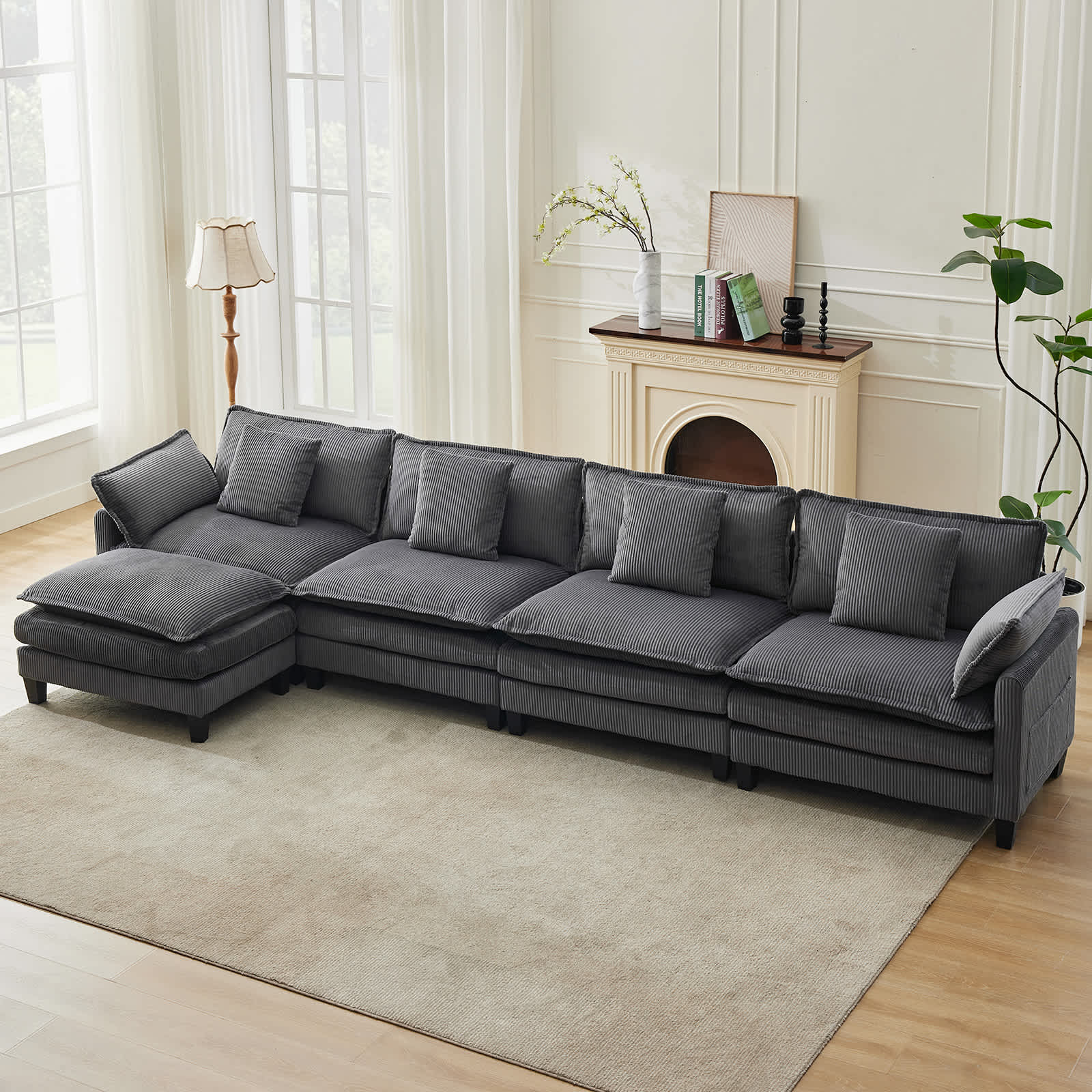 Qeetex Modern Modular Sectional Sofa with Ottoman and Throw Pillows ...