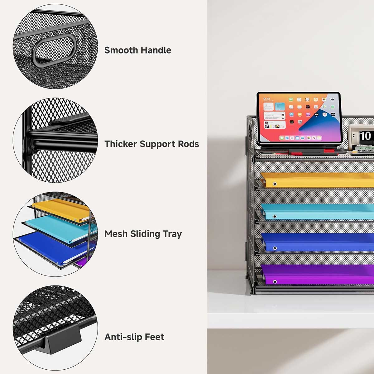 Aoibox 5 Tier Metal Mesh Desk Organizer with Handle Black Desktop Paper ...