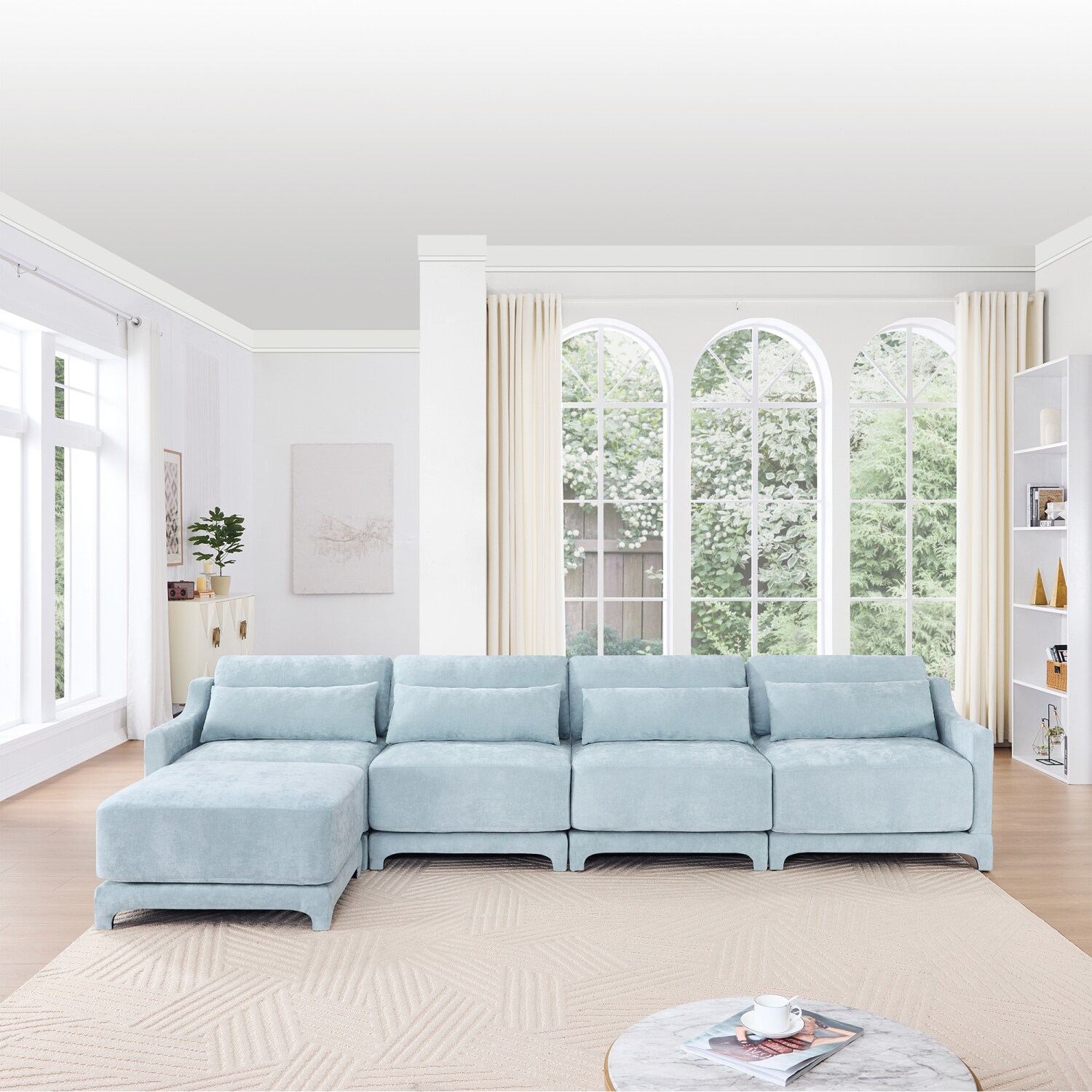Streamdale Furniture Sky Blue Chenille Sofa with Ottoman in the Couches ...