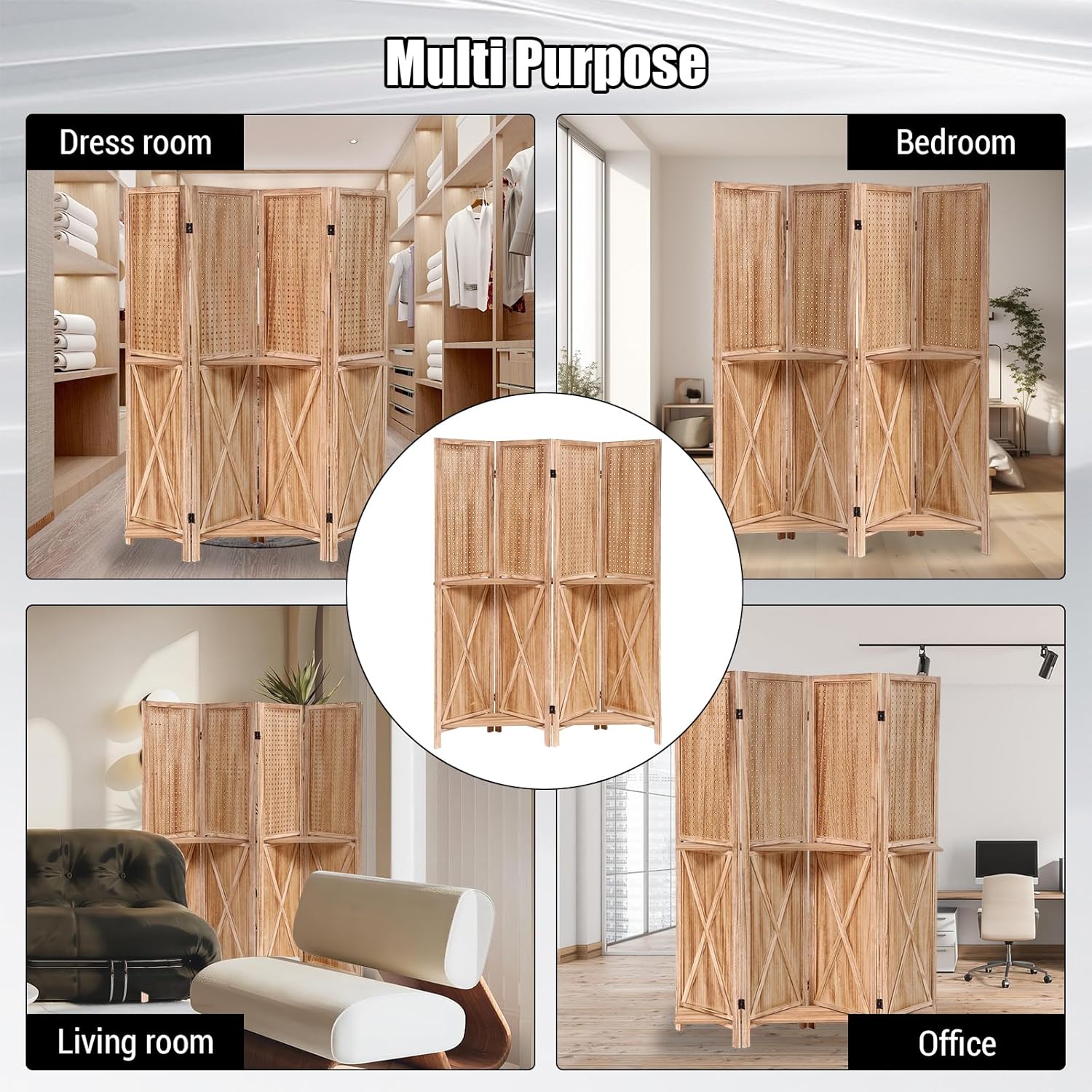 Garvee 4 Panel Privacy Screen Room Divider Panel with Storage 67 Inch ...