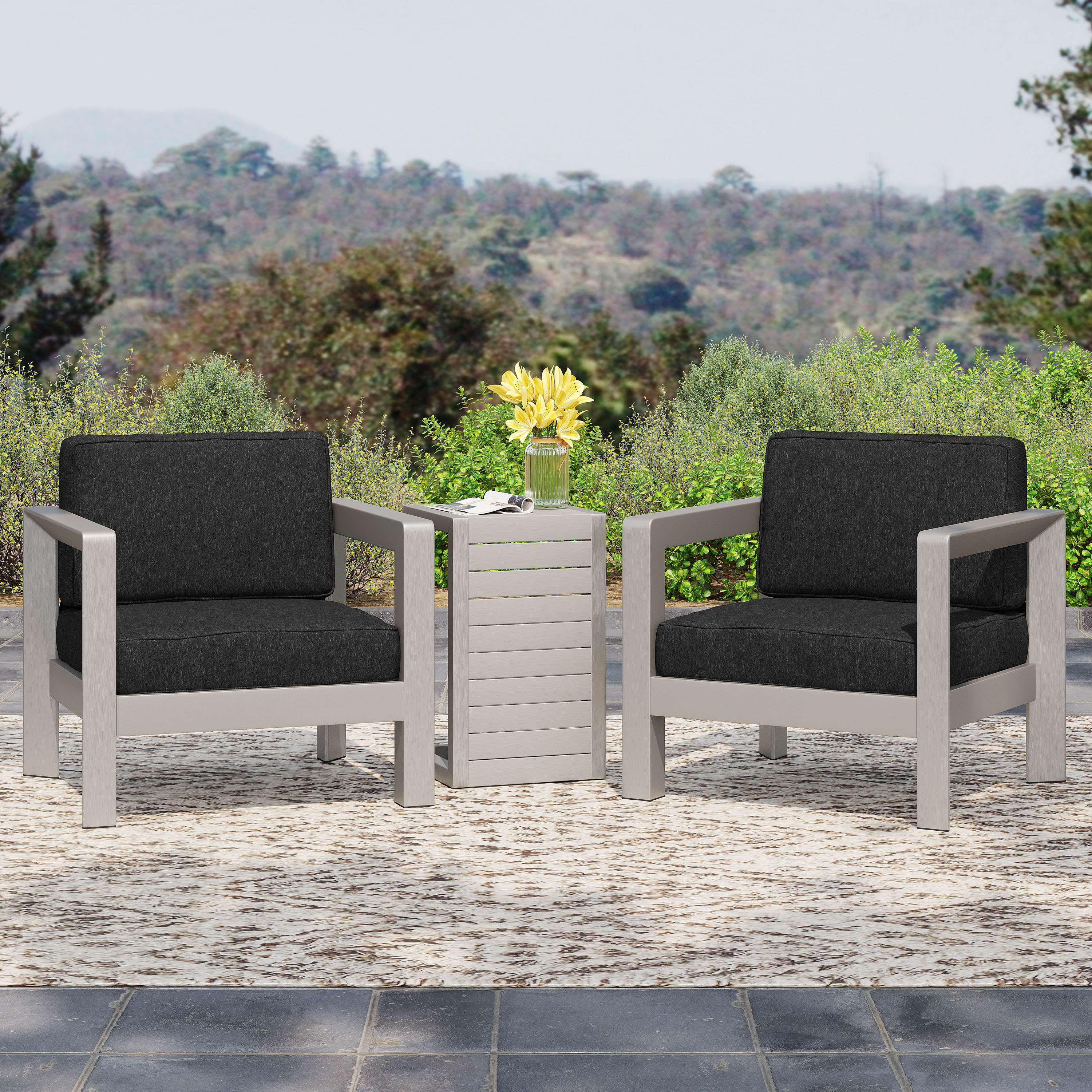 Christopher Knight Home Aviara Outdoor Aluminum Club Chairs with Side ...
