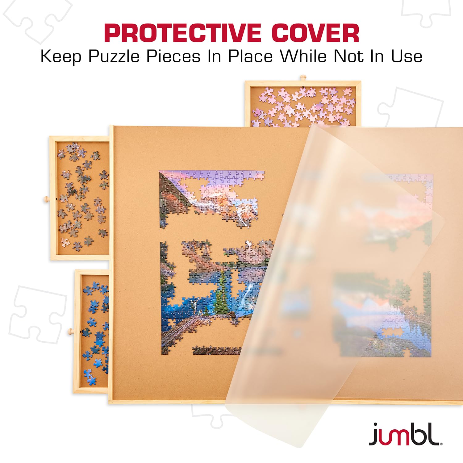 Jumbl 2000-Piece Puzzle Board with Drawers - Lazy Susan and Cover ...
