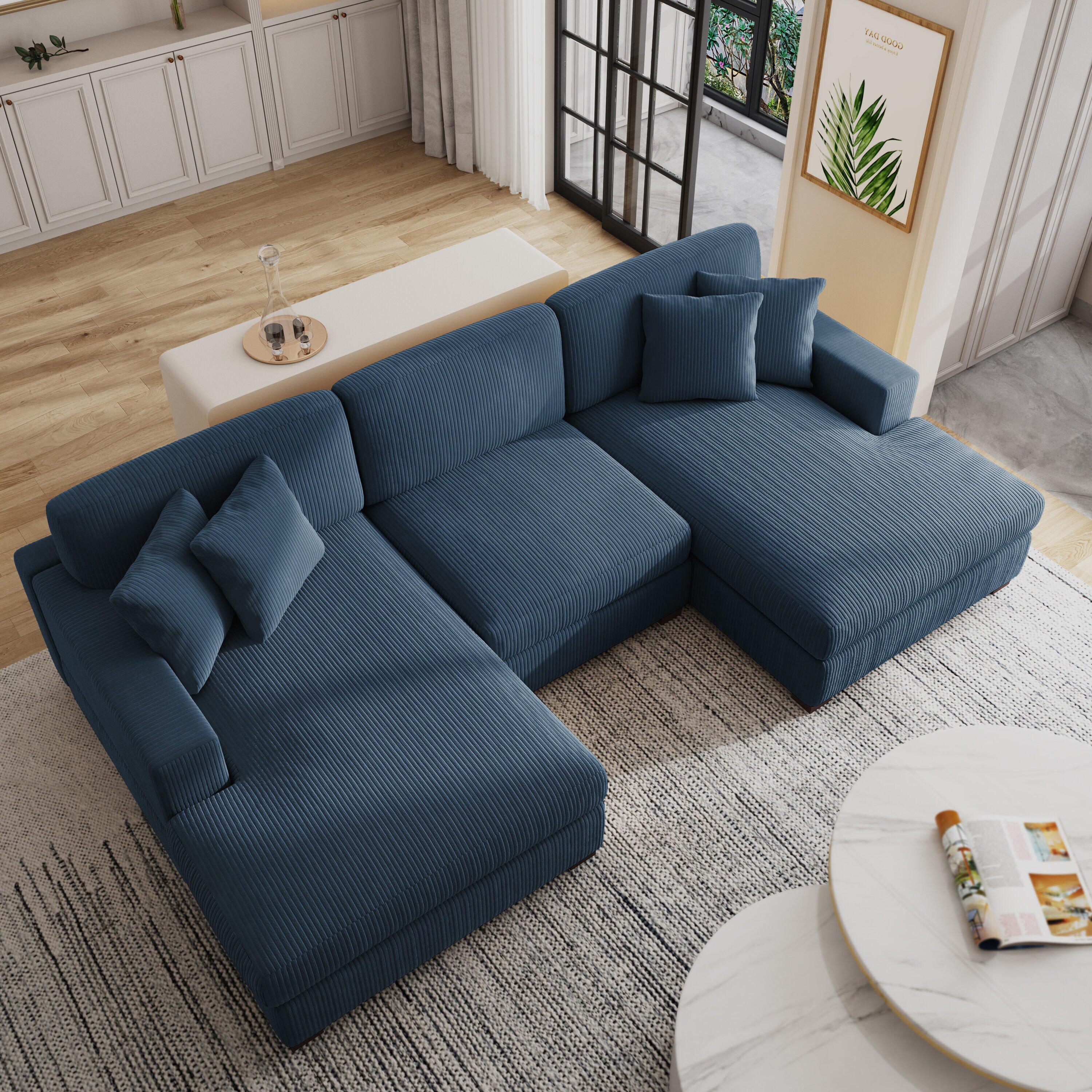 Dreamsidea 118-IN U-Shaped Sectional Sofa Corduroy Modular Sofa for ...