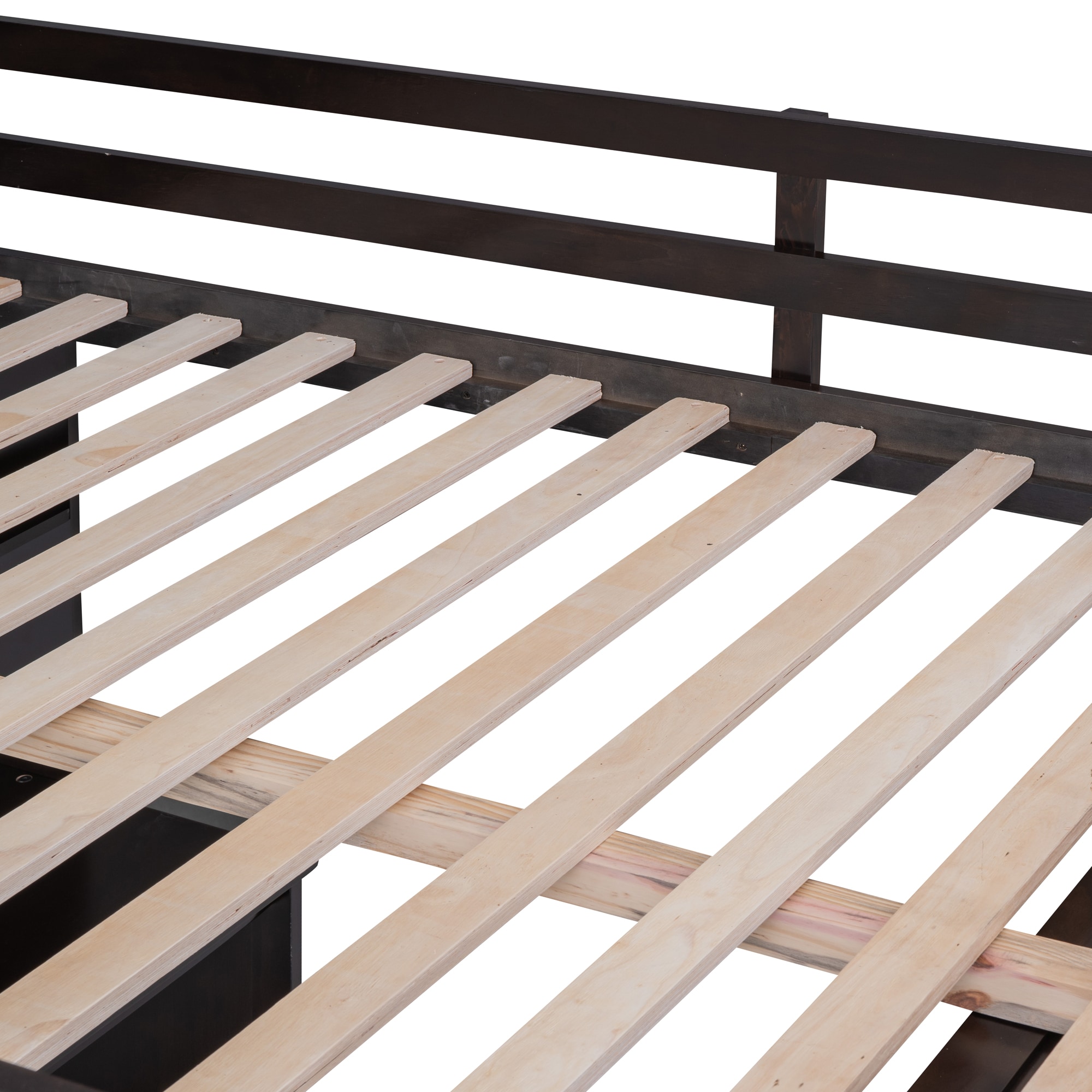 Qualler Espresso Full Size Loft Bed with Drawers Desk and Wardrobe in ...