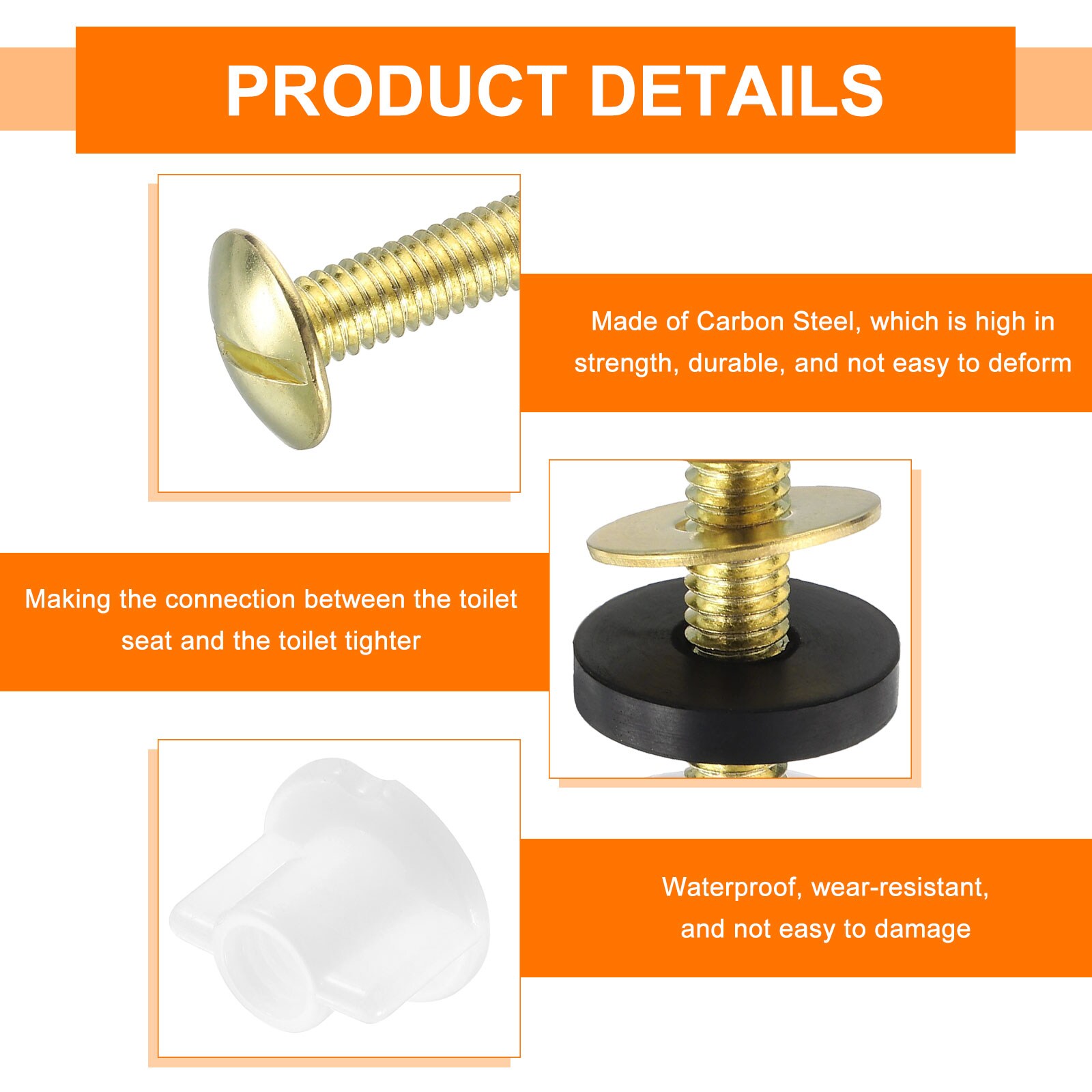 Unique Bargains 6pcs Universal Toilet Seat Screws Carbon Steel Heavy ...