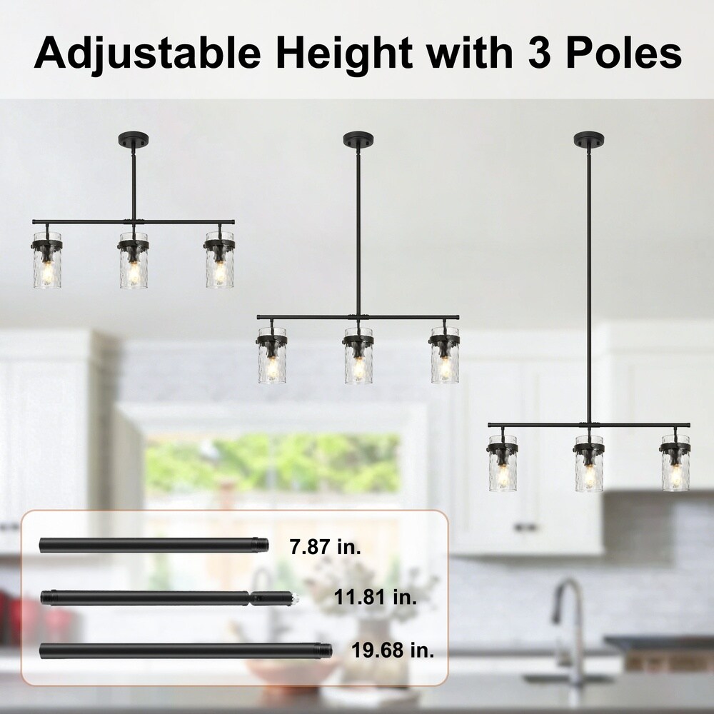 Henveton Kinlea 3-Light Matte Black Dining Room Light Fixture Over ...