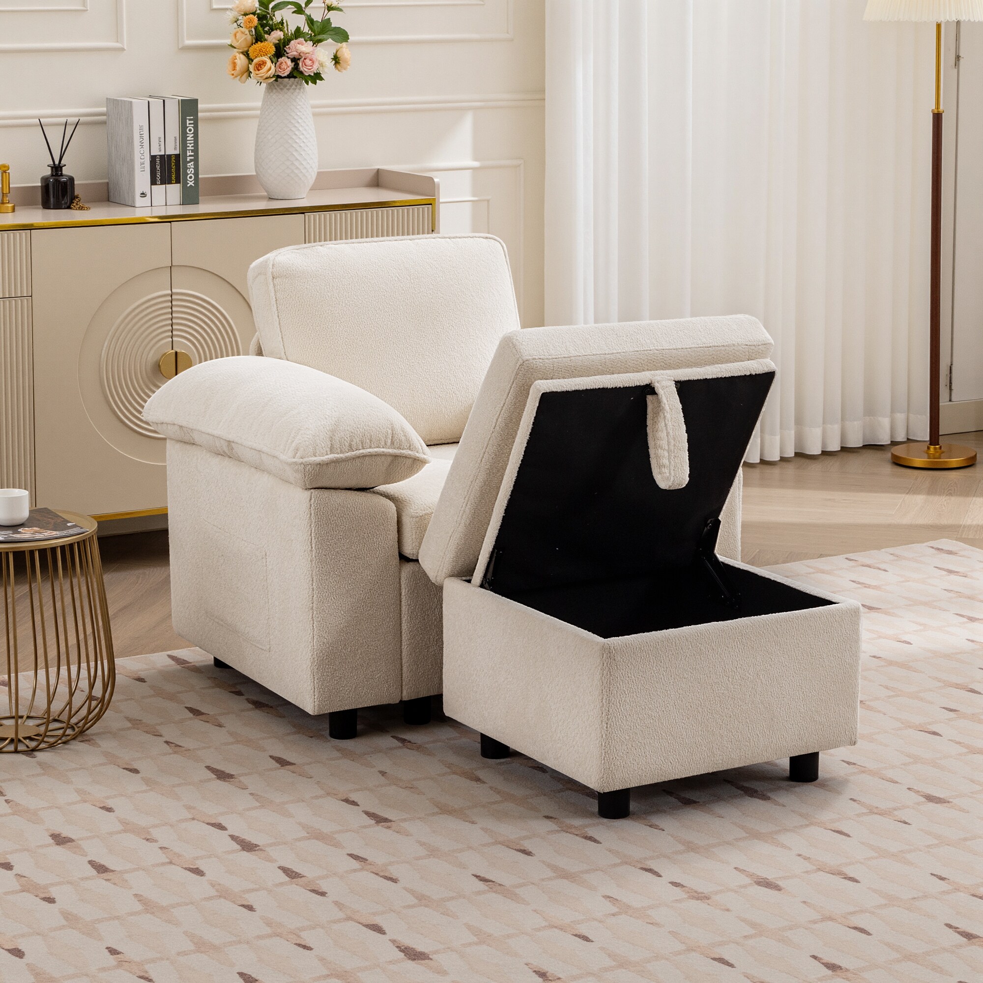 KERDOM Extra Large Lounge Chair with Footstool Both with Storage Space ...