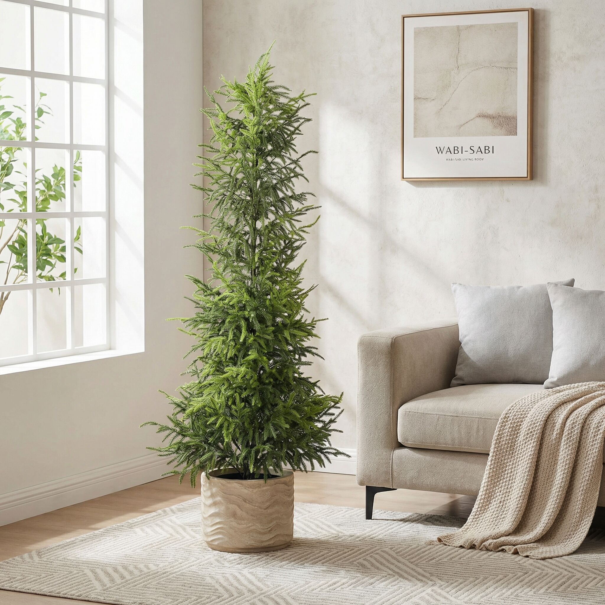 LUXEYARD 5FT Artificial Real Touch Pine Tree with Black Plastic Pot ...