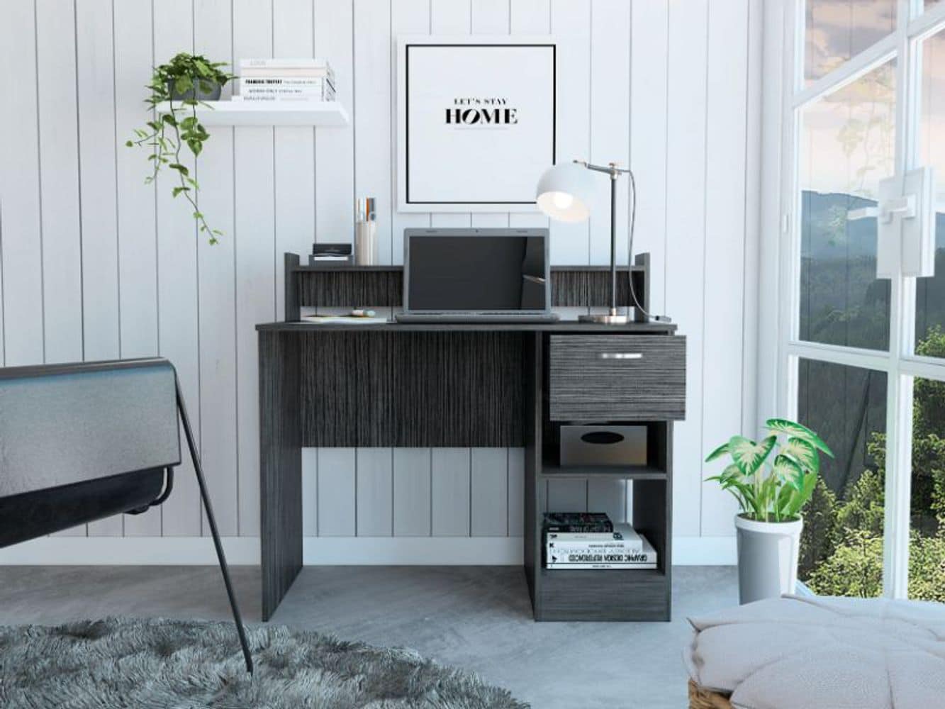 Blisstyle Portland 2 Shelf 1 Drawer Writing Desk Smokey Oak Office Desk ...