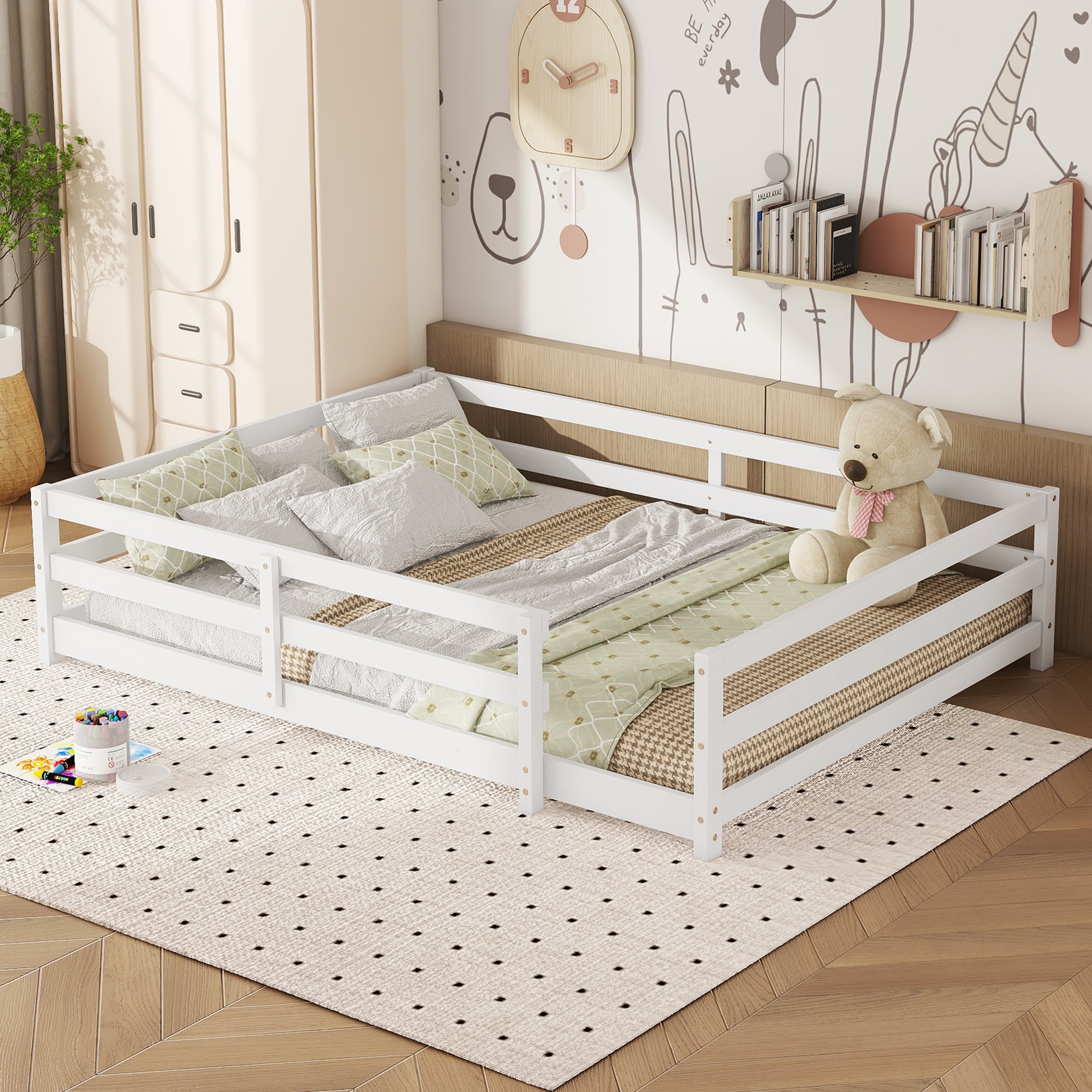 LOVMOR Full Size Floor Bed Montessori Floor Bed with Fence Kids ...