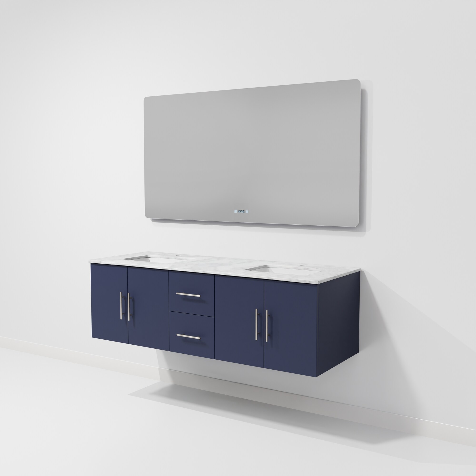 Lexora Geneva 60-in Navy Blue Undermount Double Sink Floating Bathroom ...