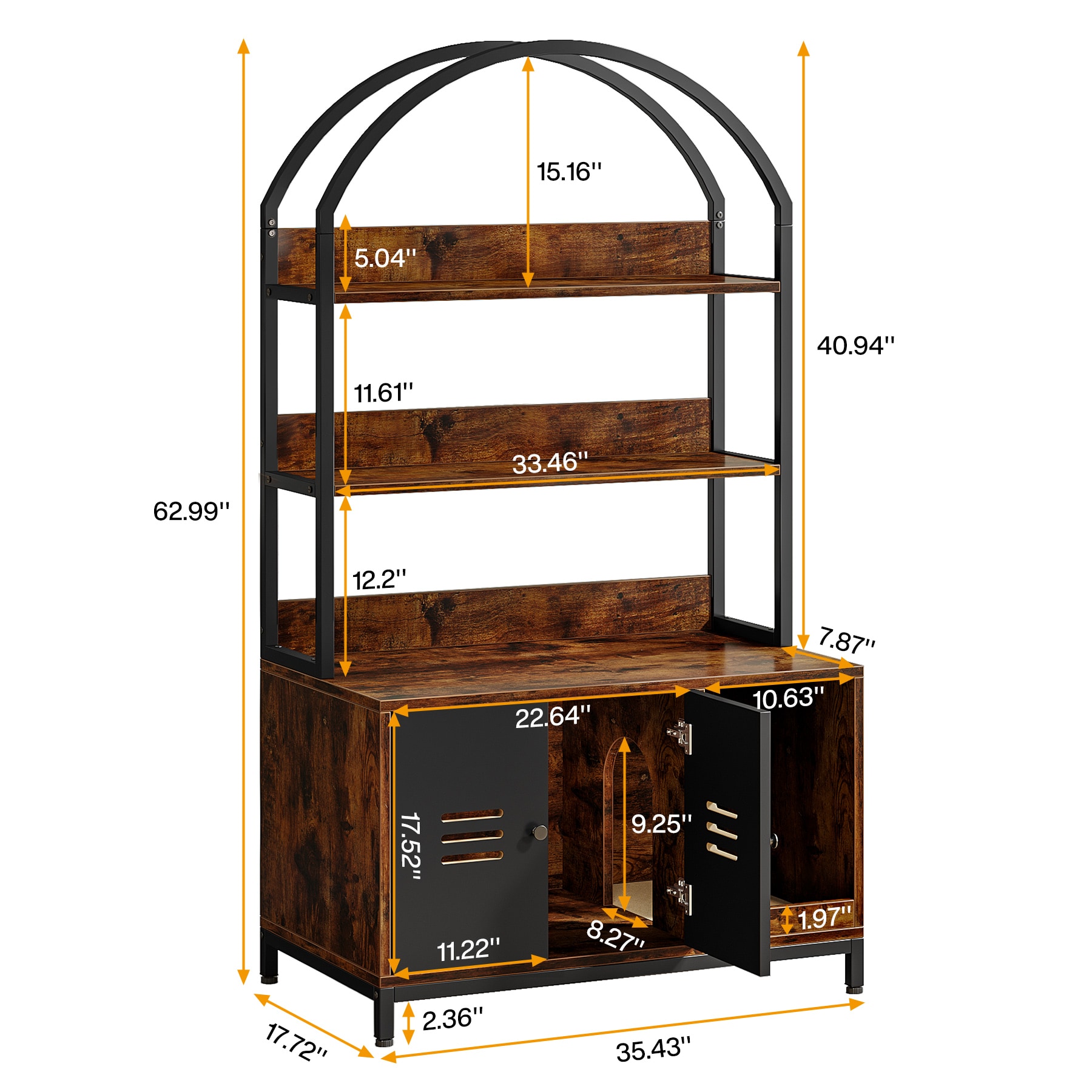 Tribesigns Rustic Brown + Black MDF 3 -Shelf Bookcase with Doors ( 35.4 ...